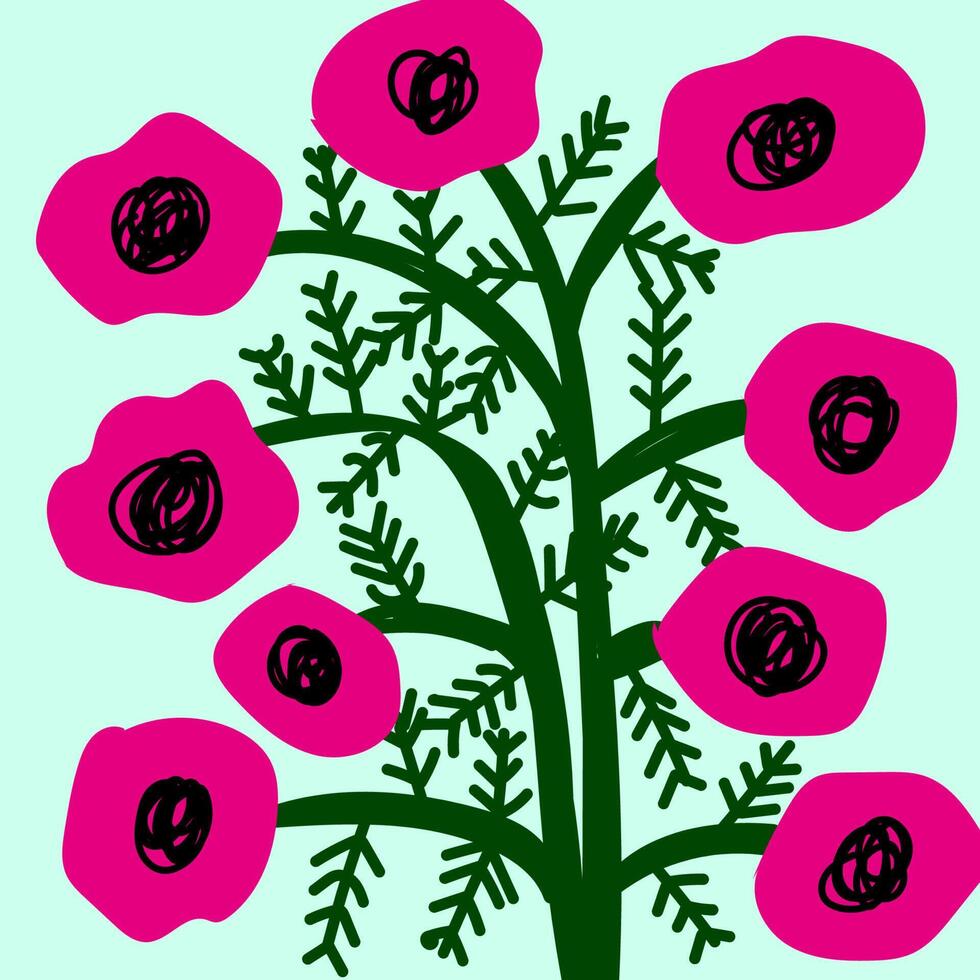 Beautiful Abstract Botanical Flowers Leaves Hand Drawn Vector