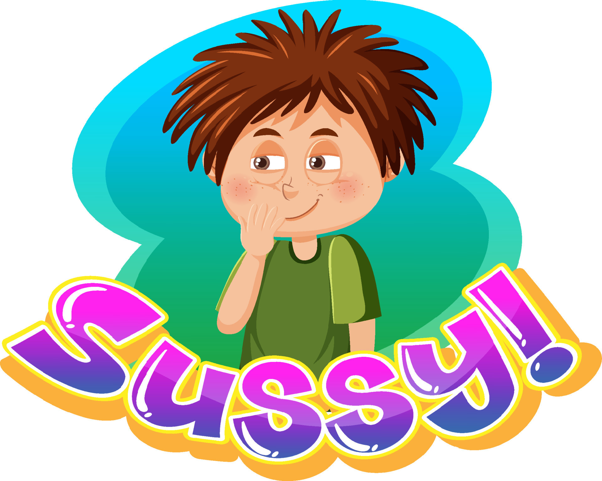Sussy Text Word Banner Comic Style With Cartoon Character Expression 10516491 Vector Art At Vecteezy