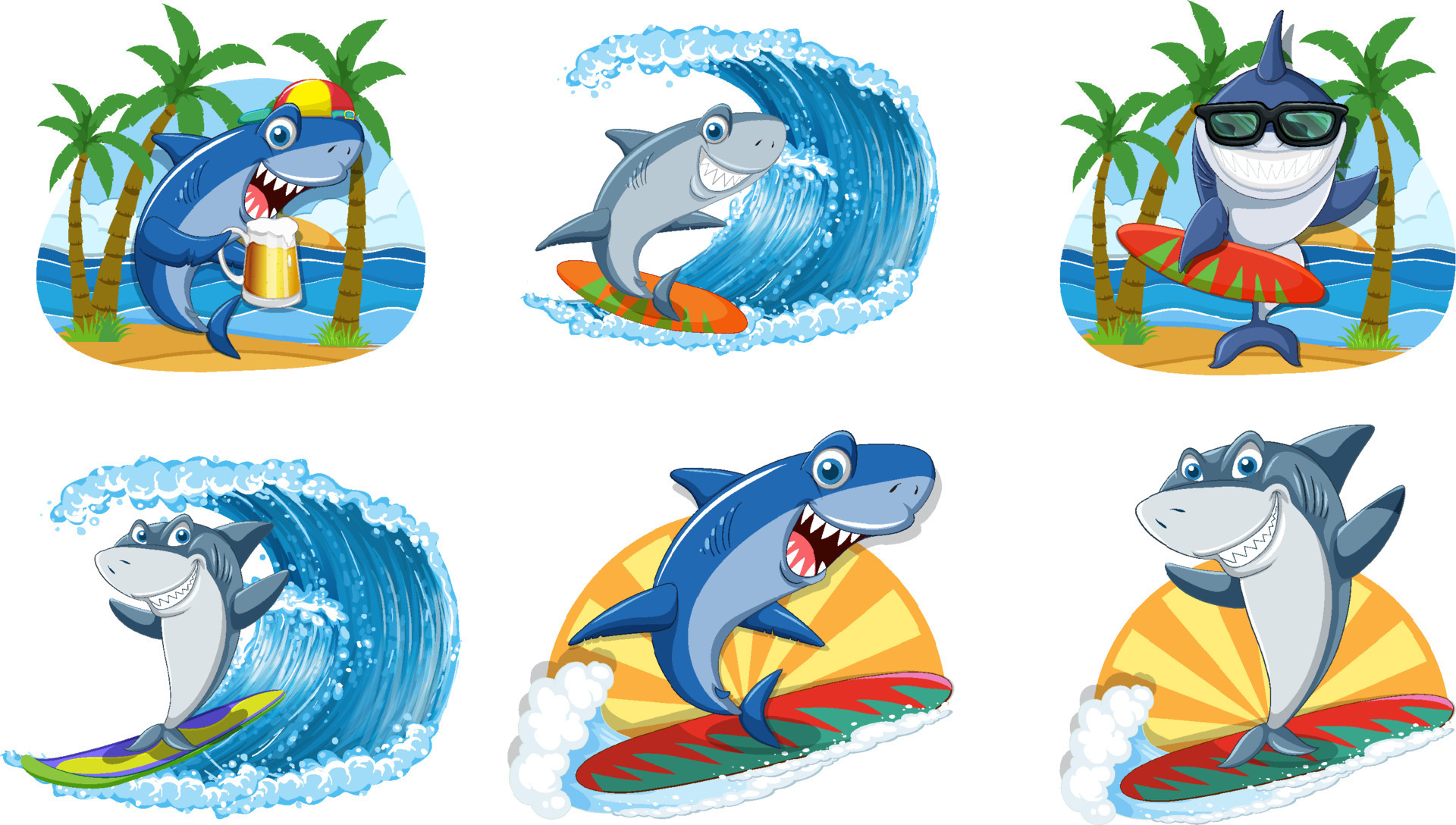Different sharks in summer beach 10519303 Vector Art at Vecteezy