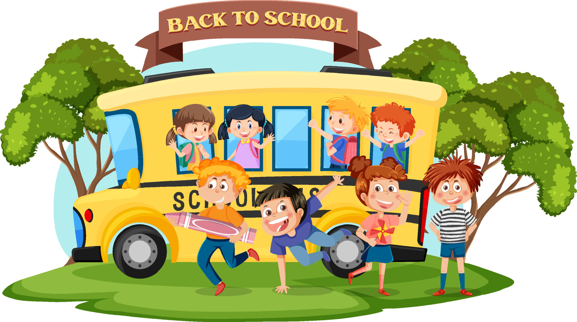 Back to school with kids cartoon character 10519787 Vector Art at Vecteezy