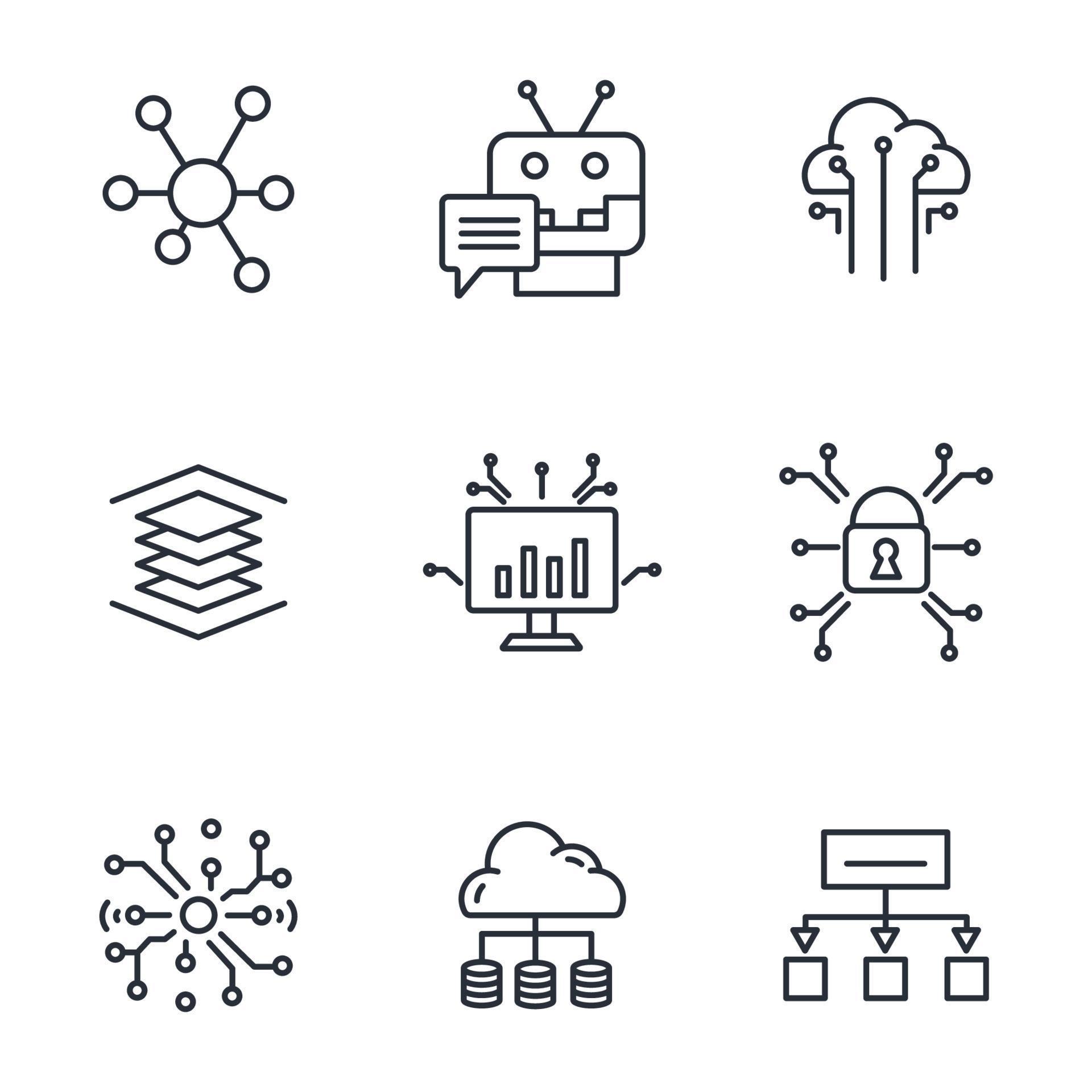 Machine Learning Icons Set Machine Learning Pack Symbol Vector