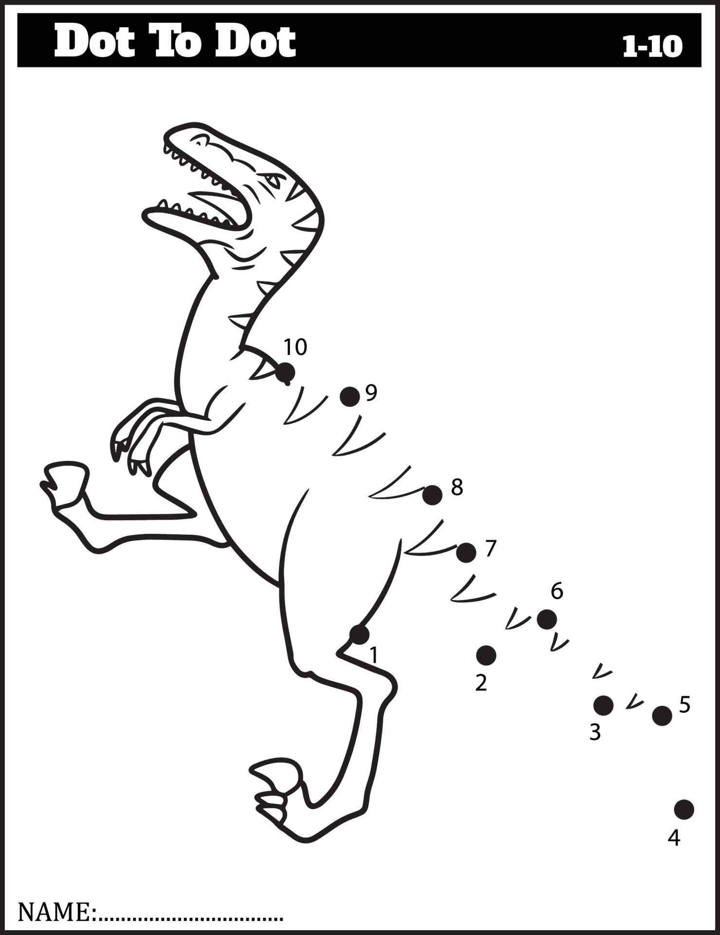 Funny cartoon dinosaur. Dot to dot game for kids, Numbers Worksheet ...