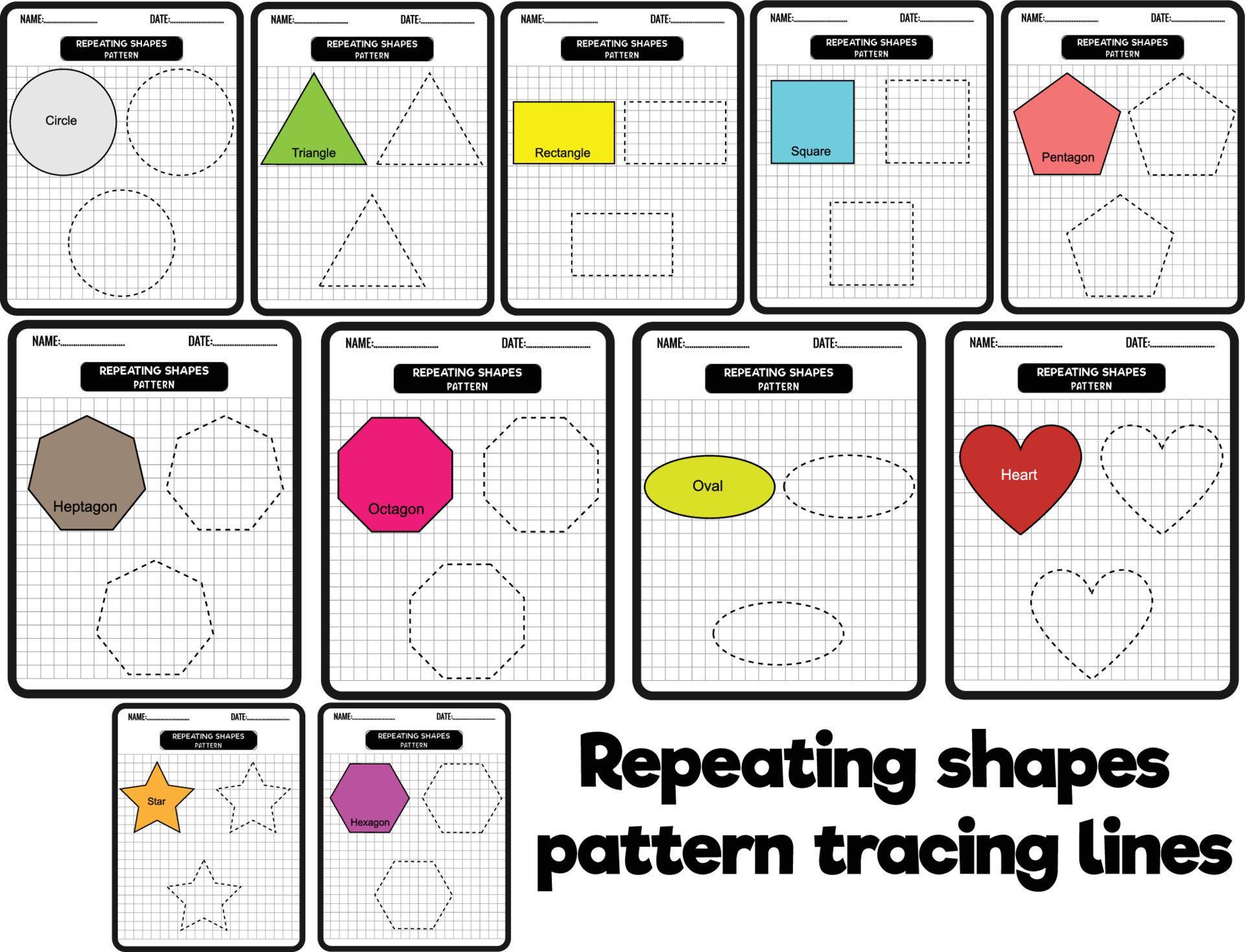 All About Shapes on Grid. Repeat Pattern. Tracing Lines Activity ...