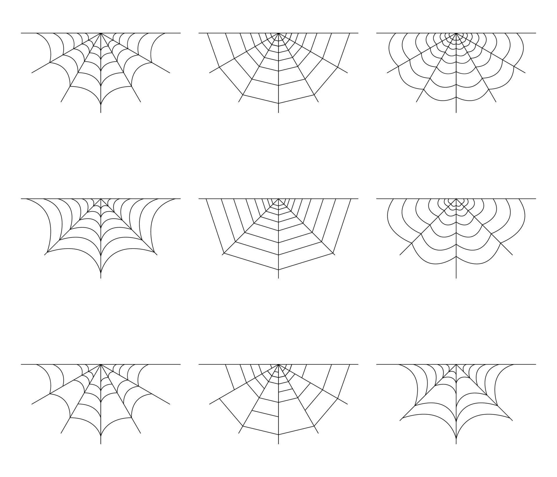 Set of half spider web isolated on white background. Halloween ...