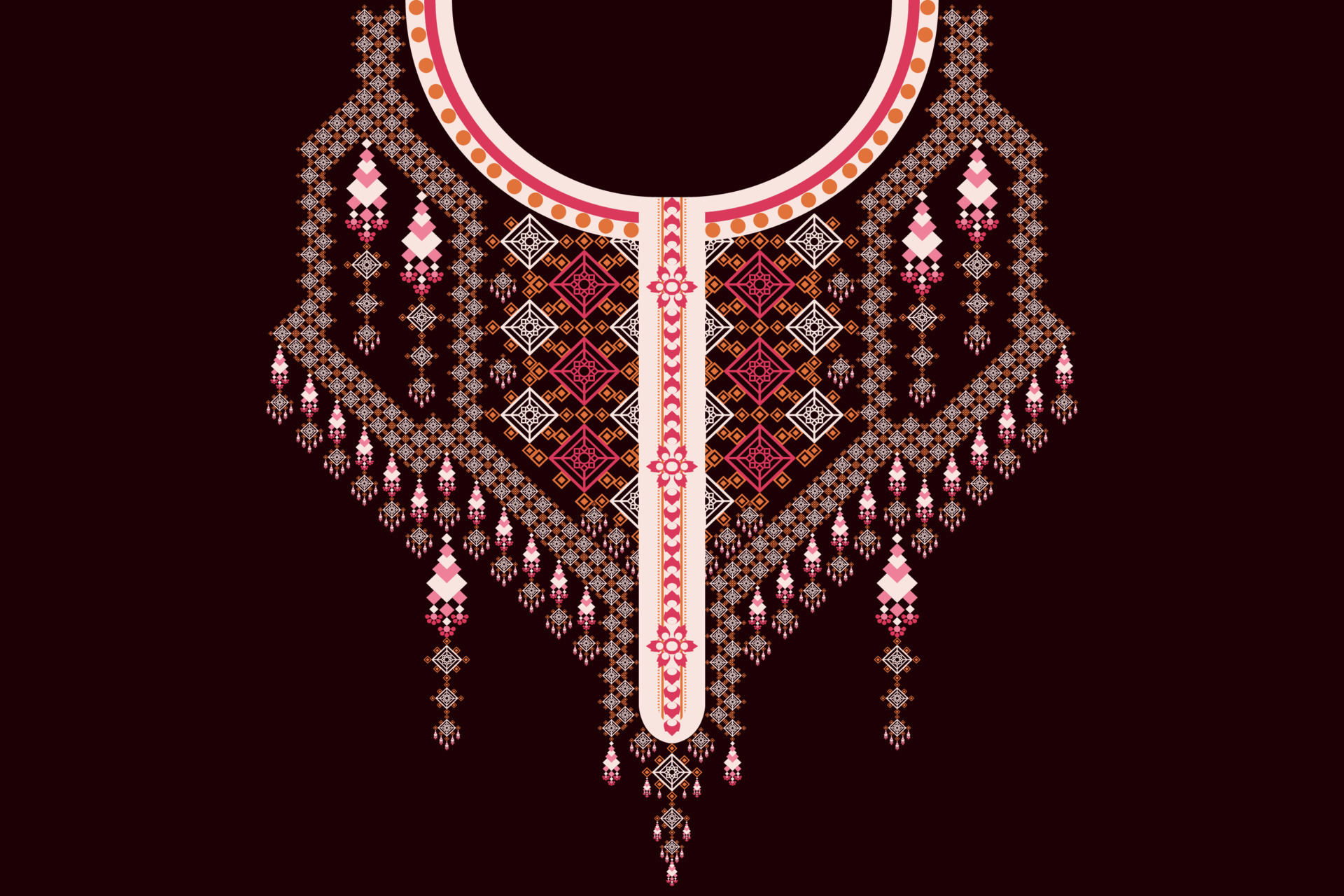 Geometric Ethnic Oriental Pattern Traditional Floral Necklace