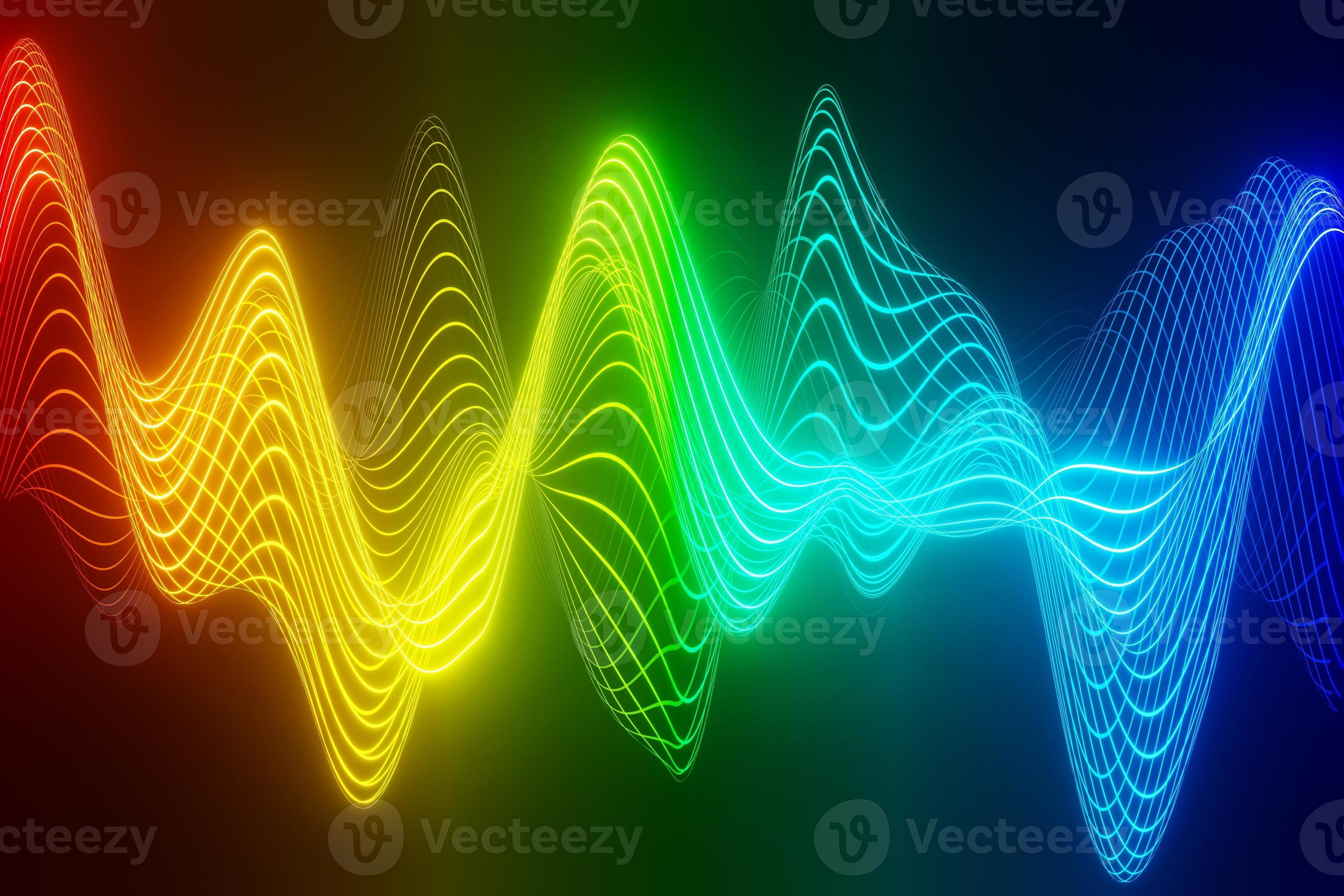 Abstract technology Colorful bright neon glowing wave audio Visualizer background 3D rendering ...