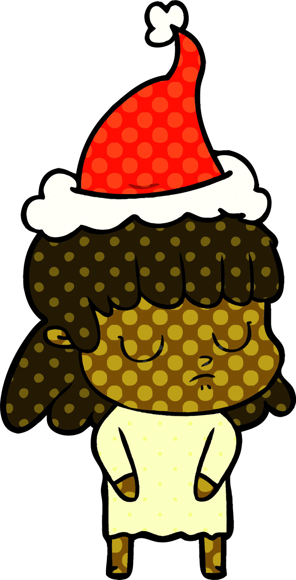 comic book style illustration of a indifferent woman wearing santa hat ...