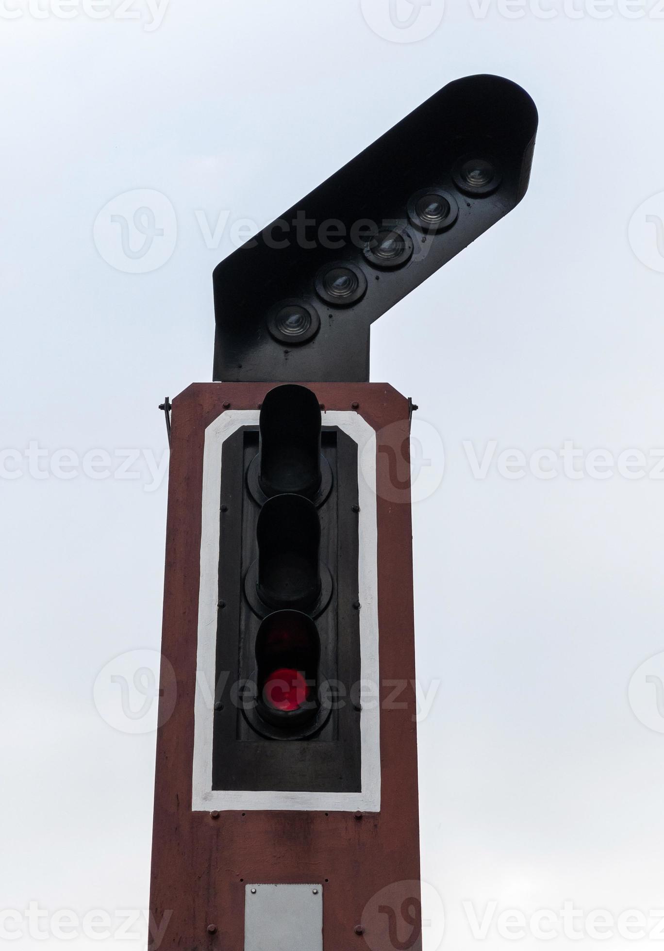 Closeup Of The Railway Traffic Light For Controlling The Train Before