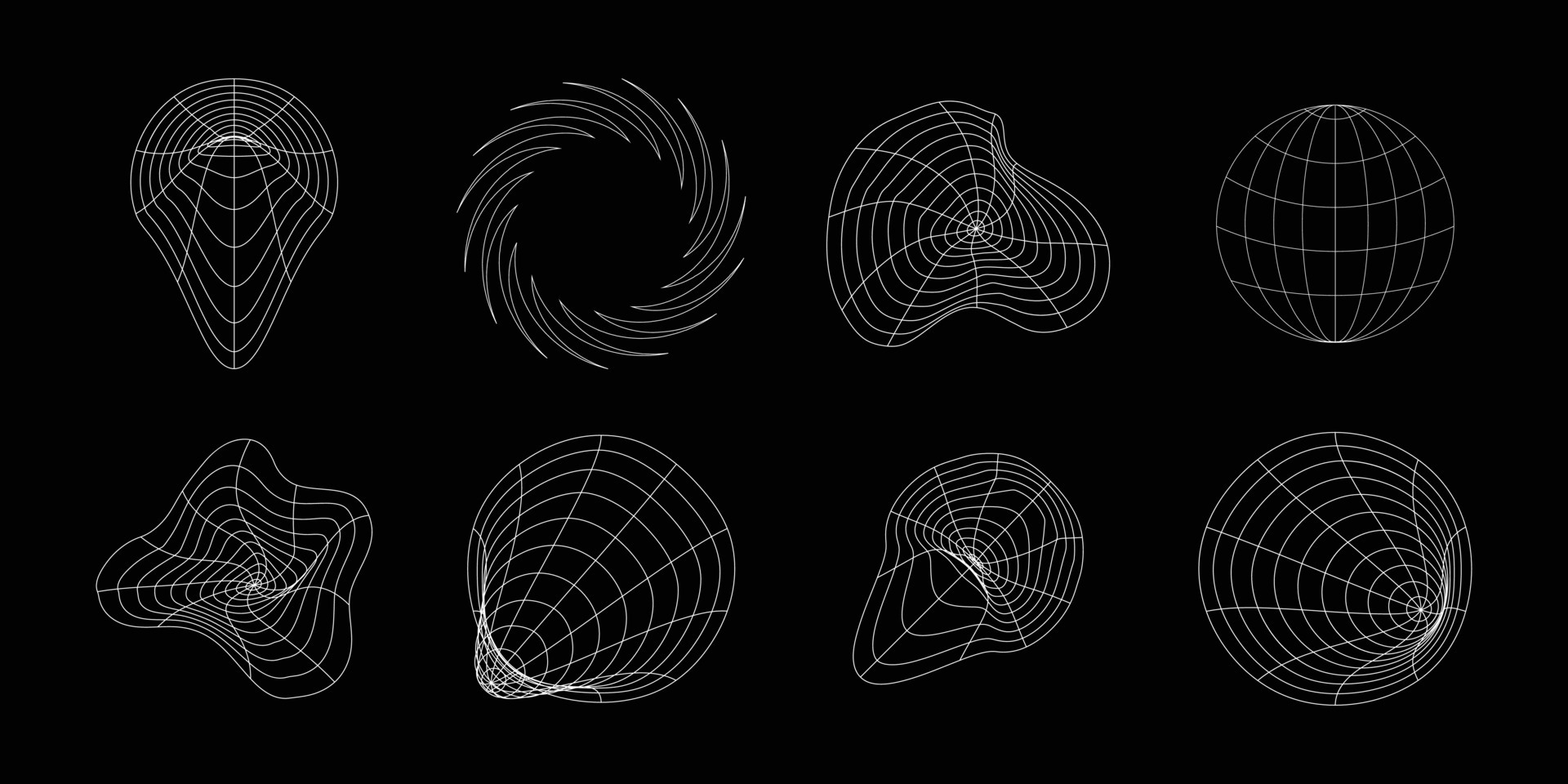 Set of abstract wireframe 80s style. Retro futuristic technology in ...