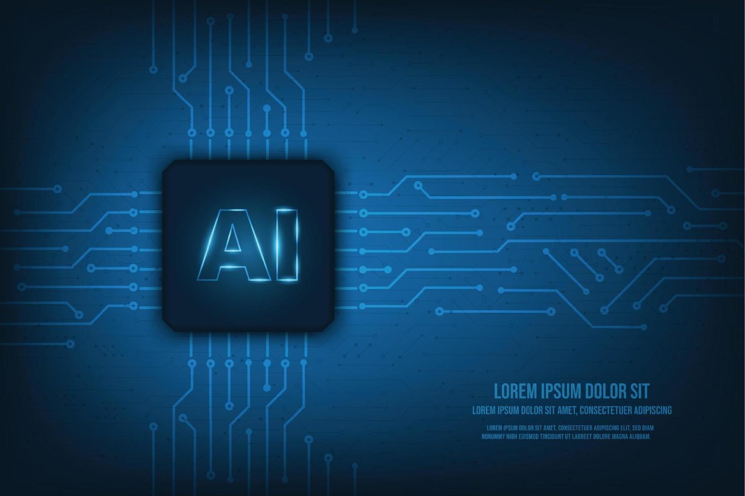 Vector Futuristic Microchip Cpu Circuit Board Blue Light Artificial