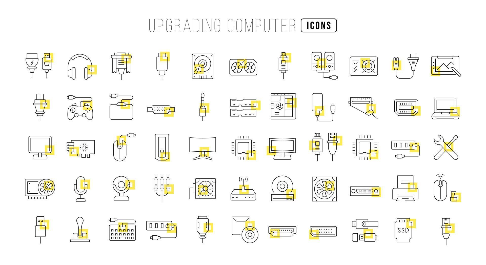 Set of linear icons of Upgrading Computer 10560169 Vector Art at Vecteezy
