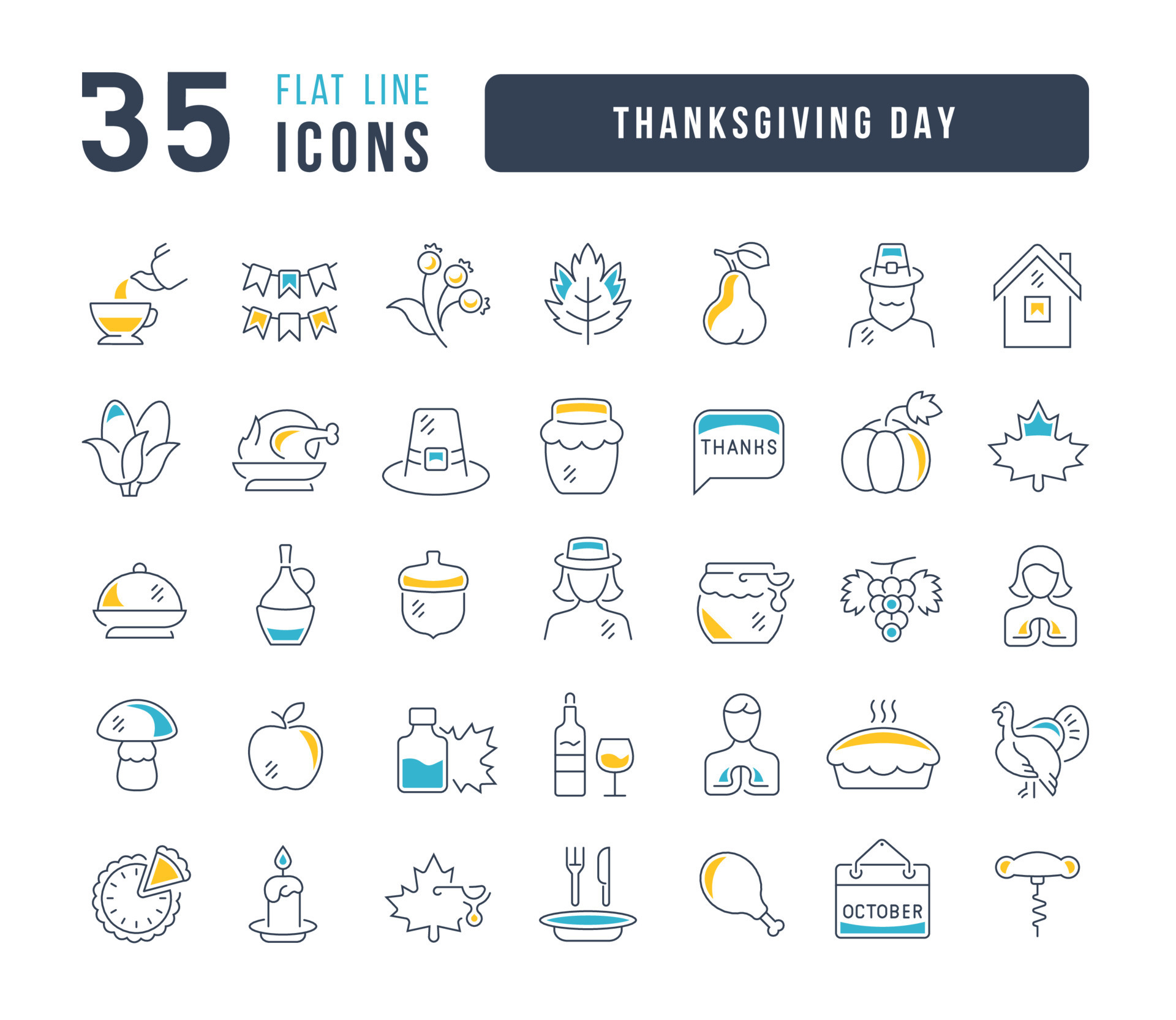 Set of linear icons of Thanksgiving Day 10560329 Vector Art at Vecteezy