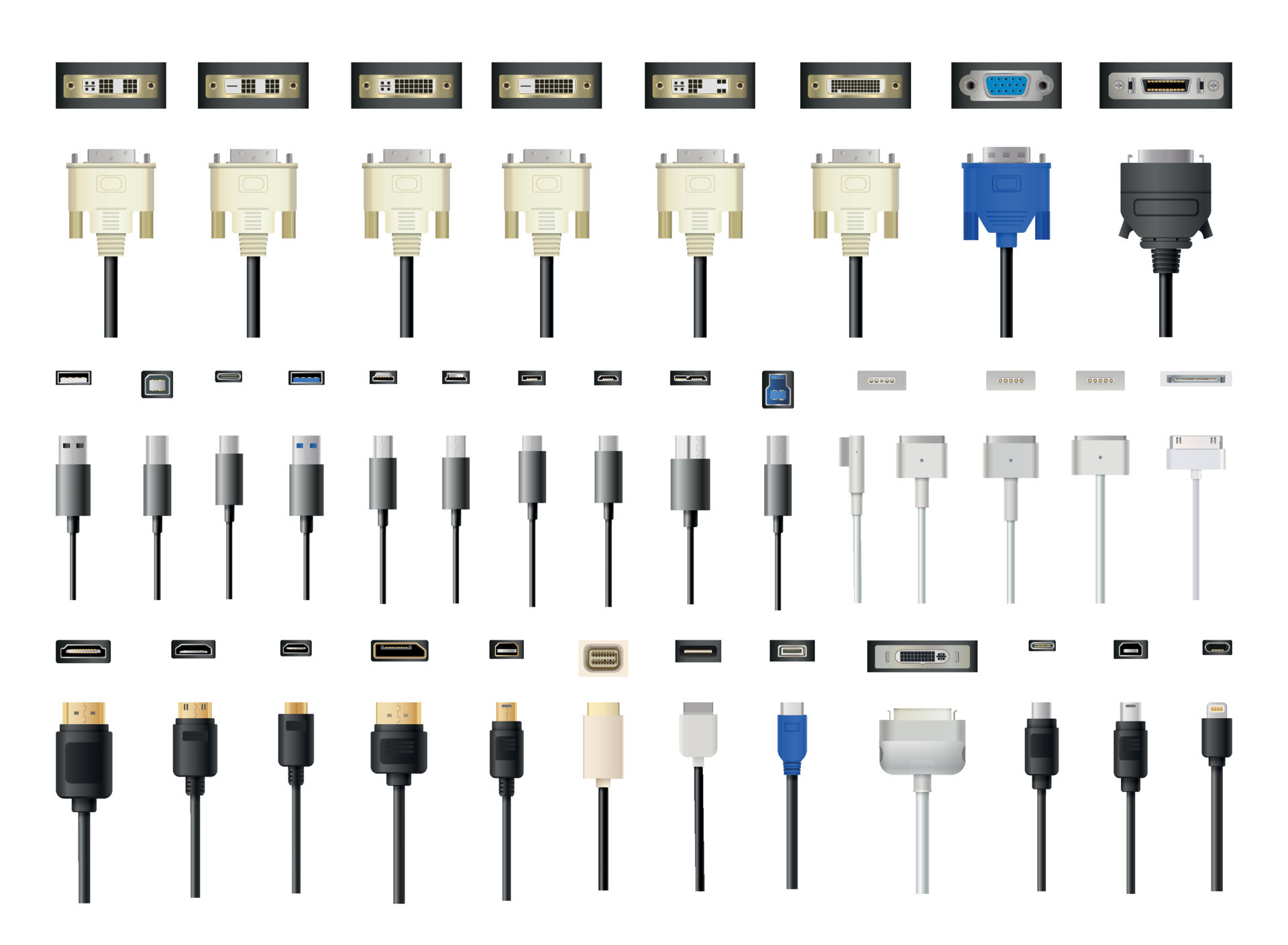 Collection Of Connectors And Cables 10560570 Vector Art At Vecteezy
