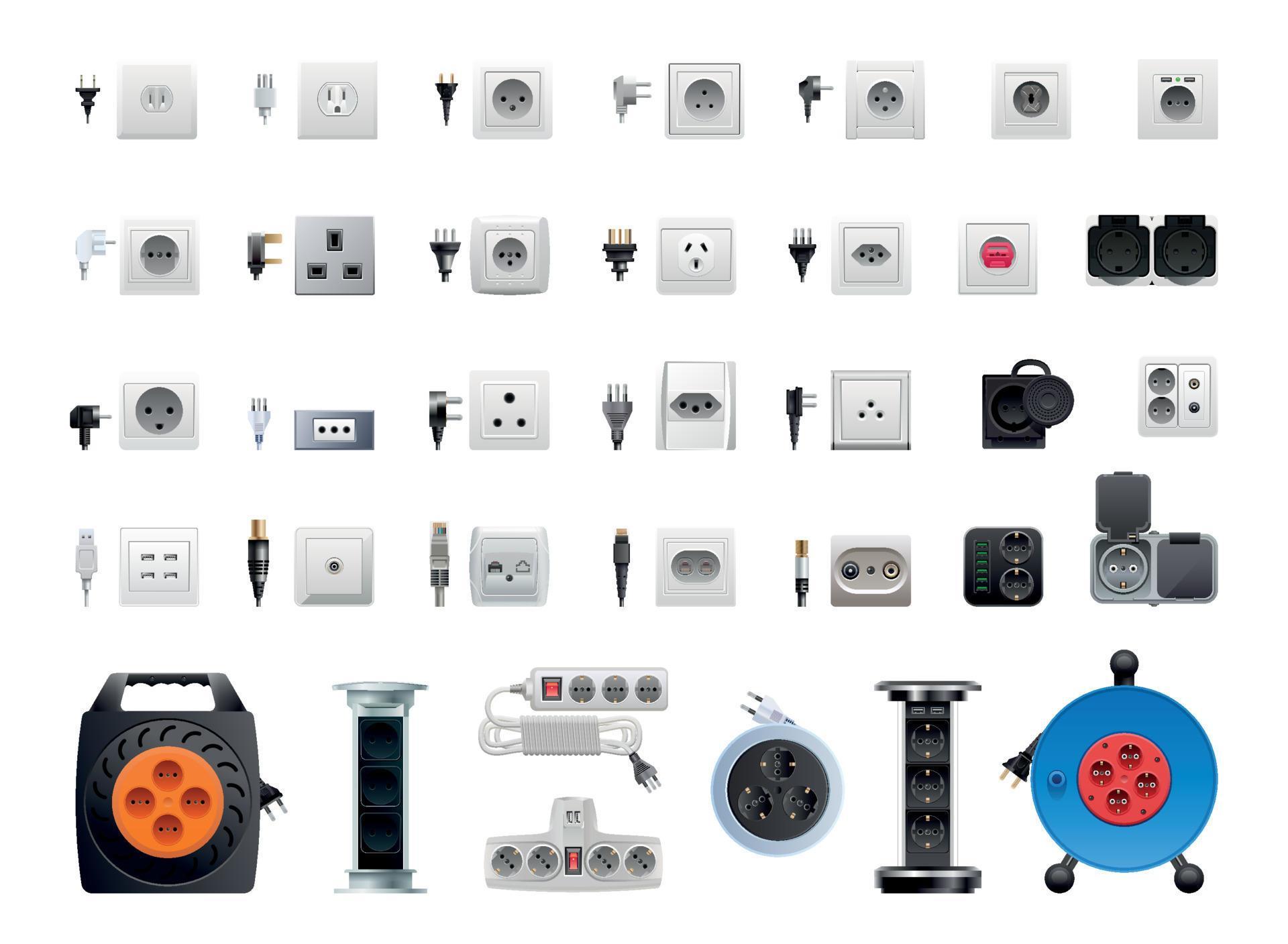 Set Of Sockets And Adapters 10561571 Vector Art At Vecteezy