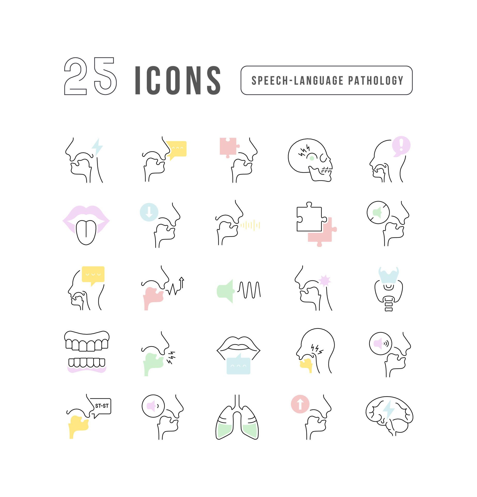 Set of linear icons of Speech-Language Pathology 10562146 Vector Art at Vecteezy