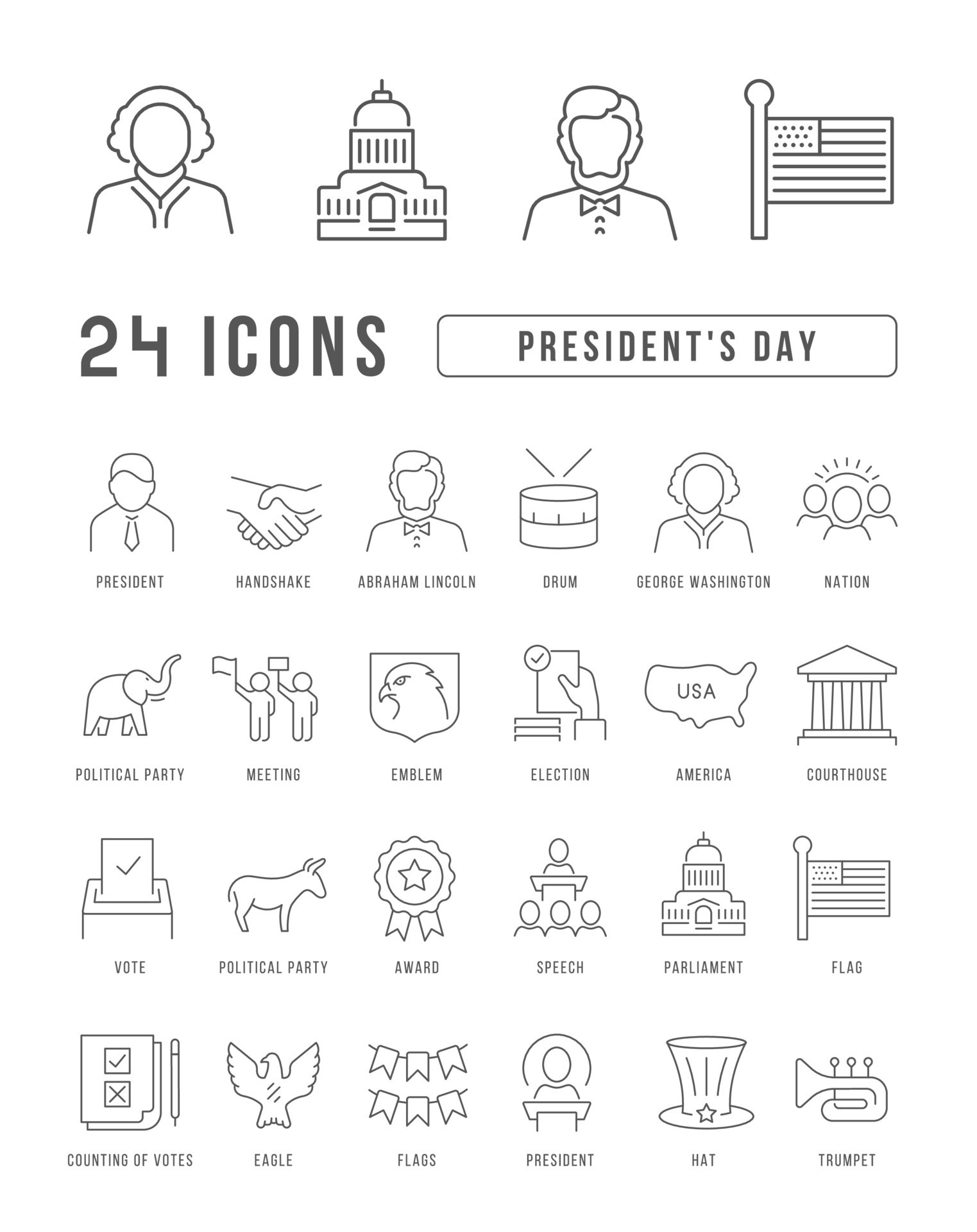 Set of linear icons of Presidents Day 10562841 Vector Art at Vecteezy