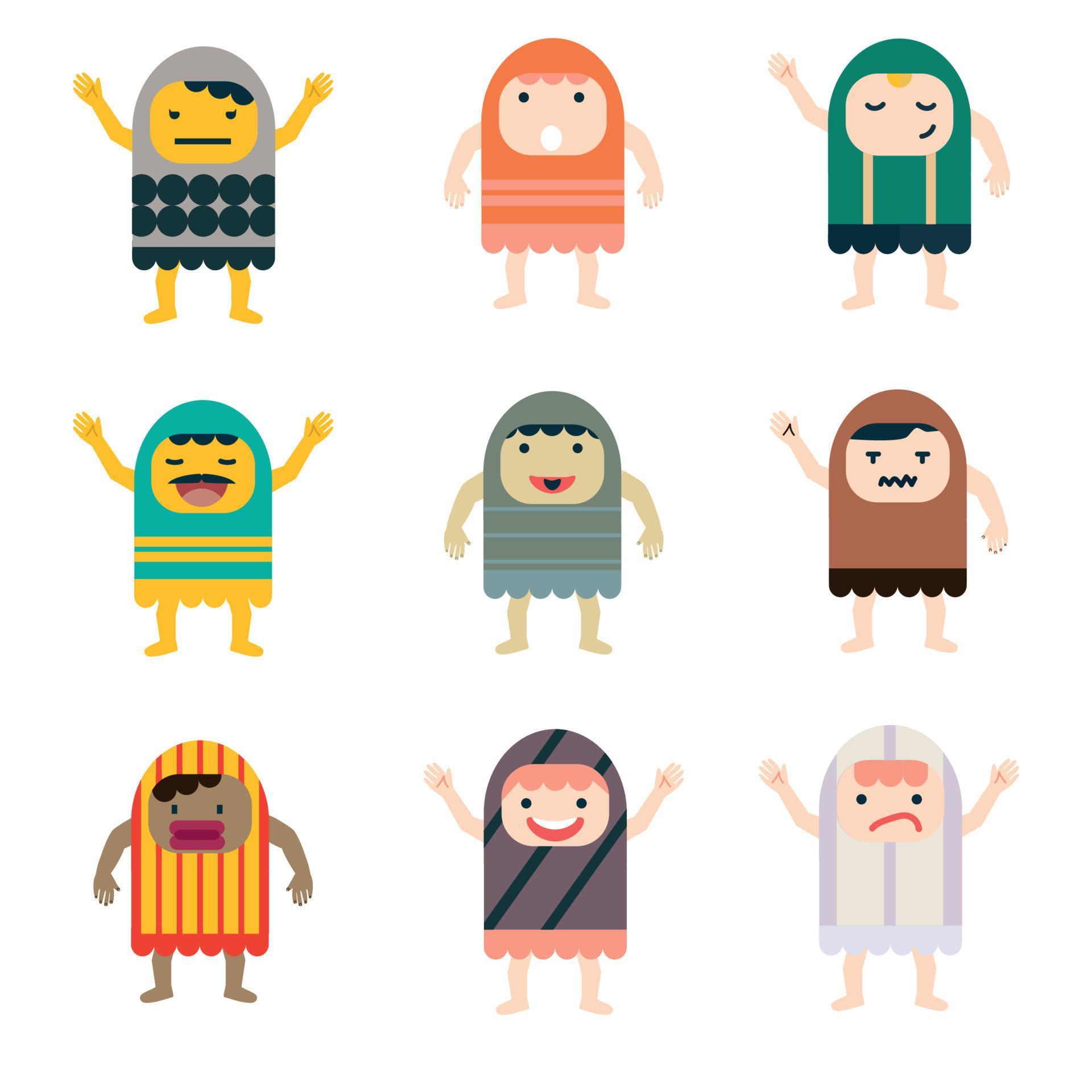 Set of cartoon funny character flat 10565502 Vector Art at Vecteezy