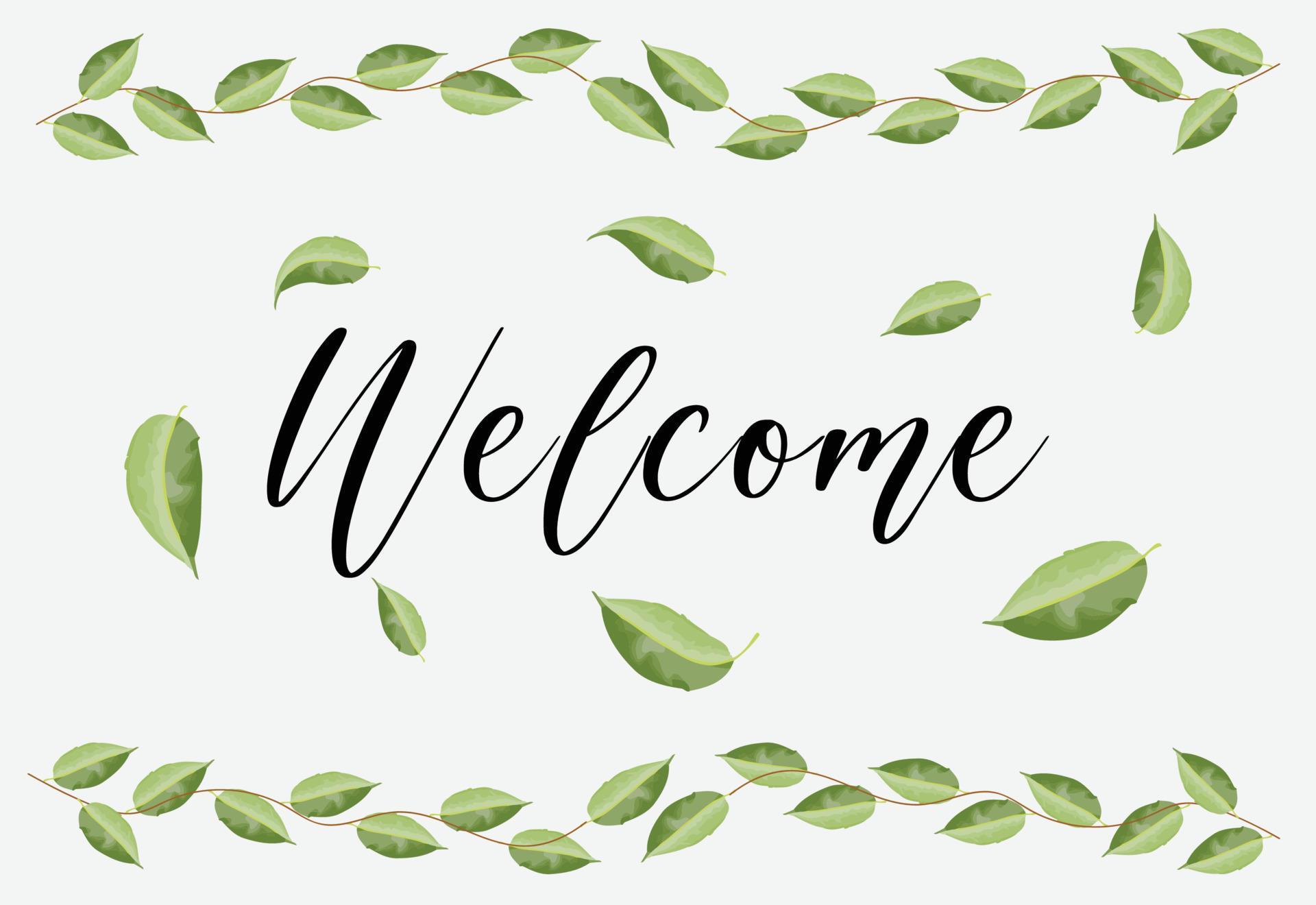 Welcome banner design with natural watercolor green leaves elements ...