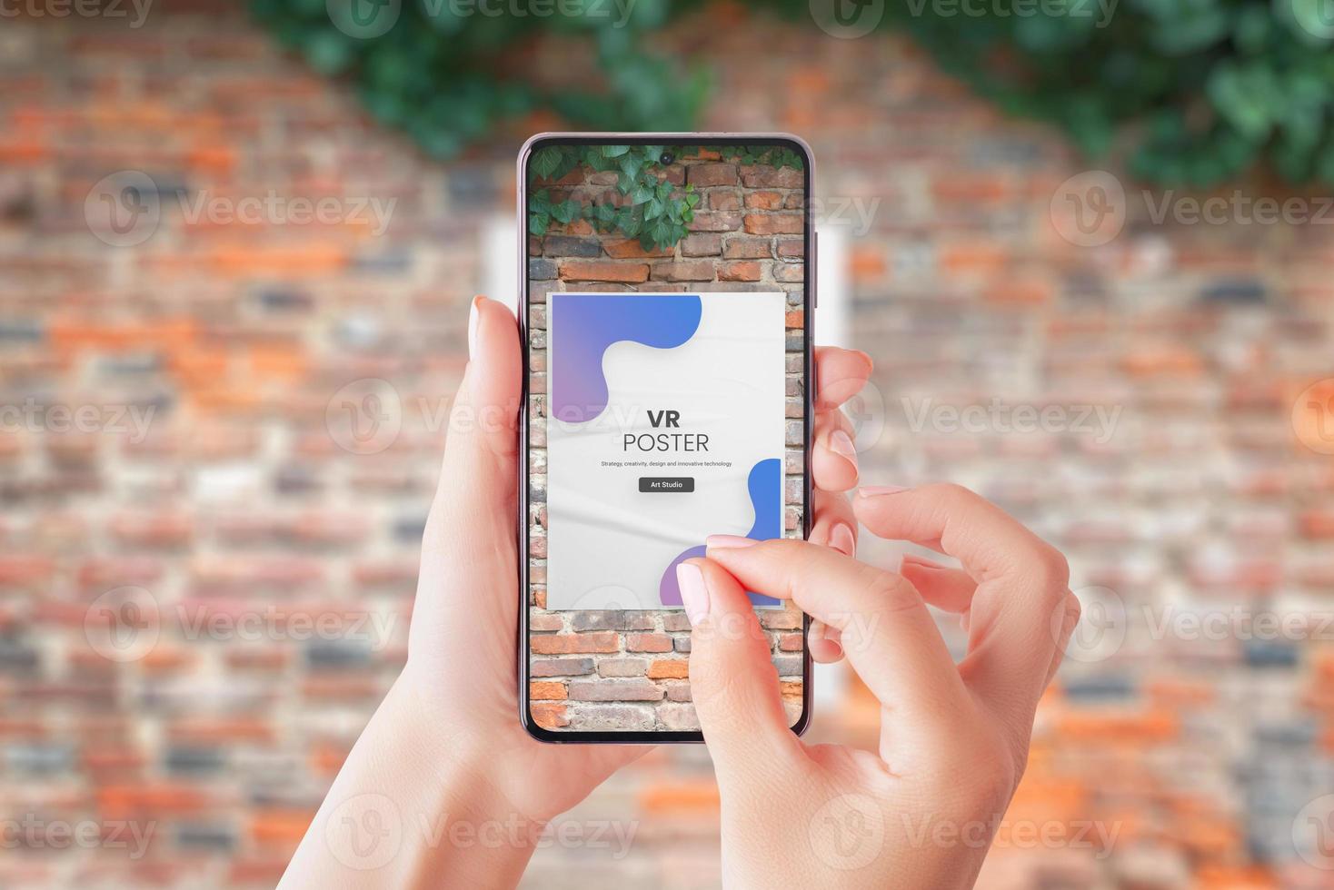 Using a mobile phone to watch street advertisements in virtual reality. Augmented reality ...