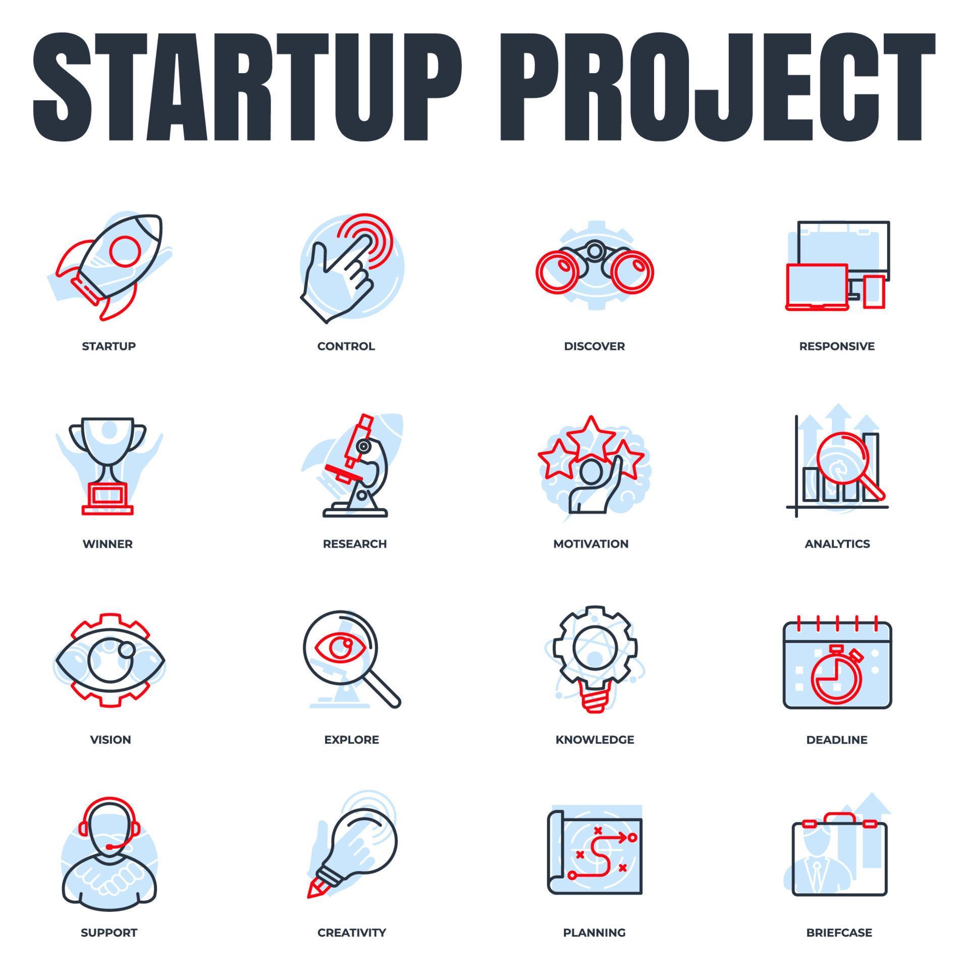 Set of Startup project icon logo vector illustration. development pack symbol template for ...