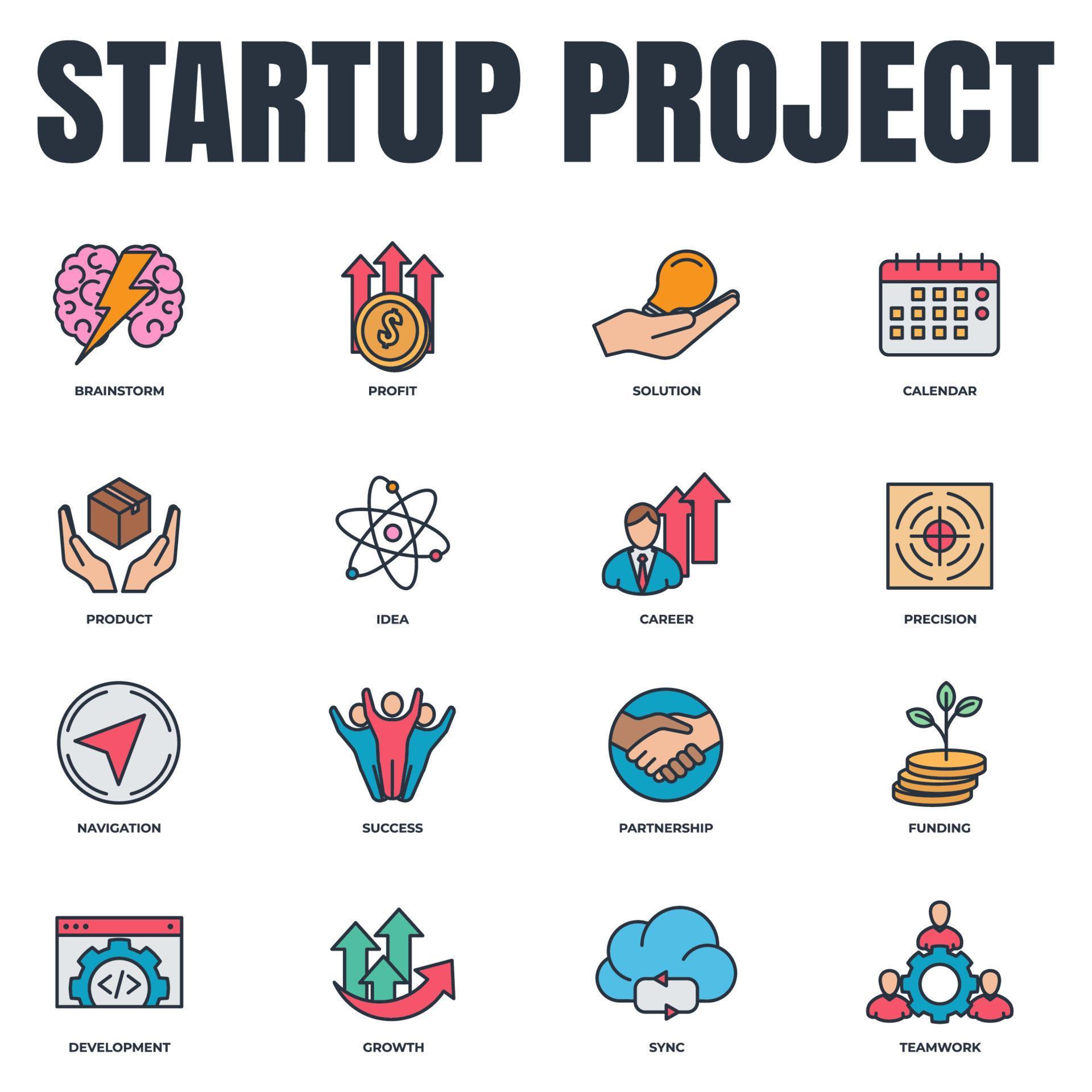 Set of Startup project icon logo vector illustration. development pack ...