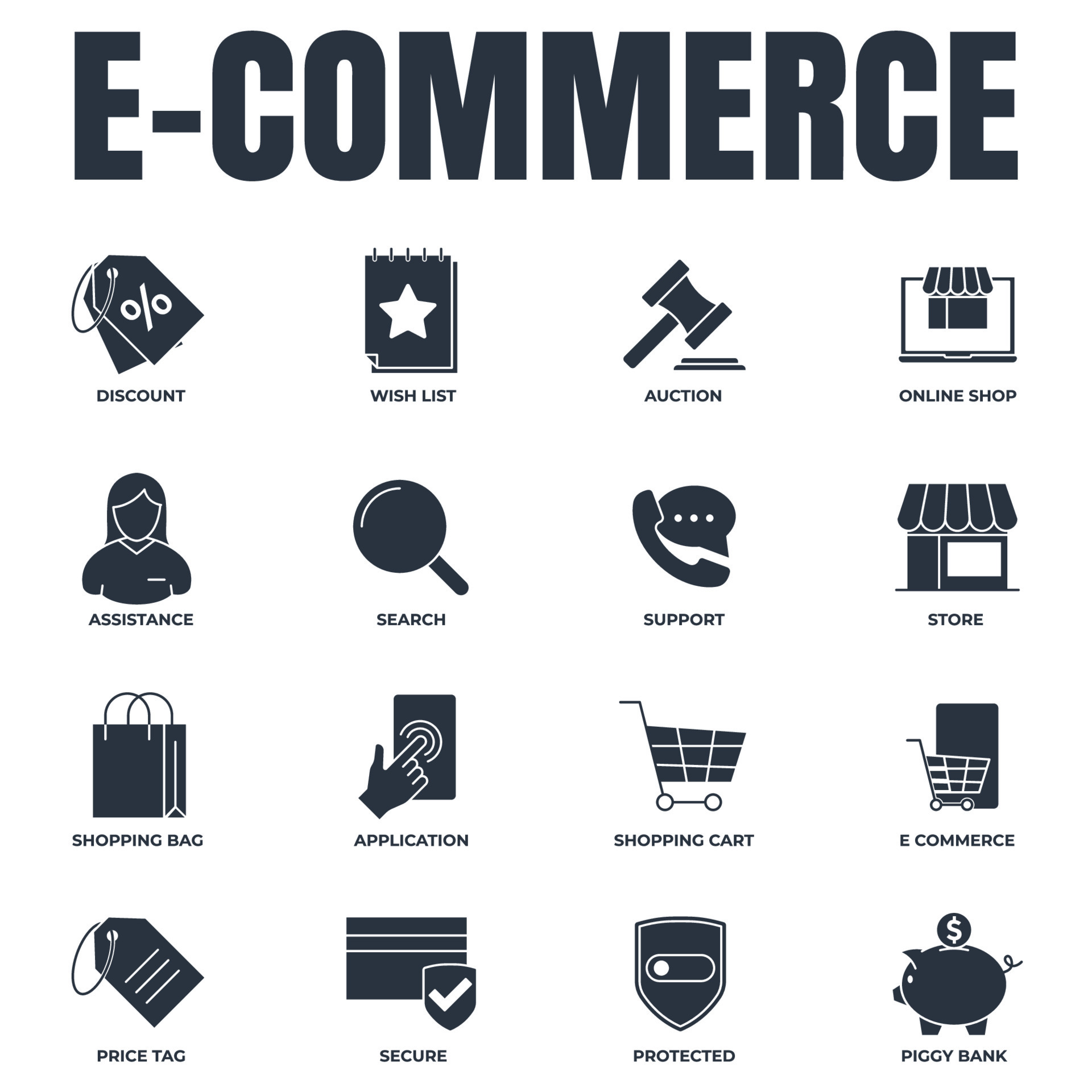 Set of E-commerce icon logo vector illustration. shopping cart, wish ... Set of E-commerce icon logo vector illustration. shopping cart, wish ...