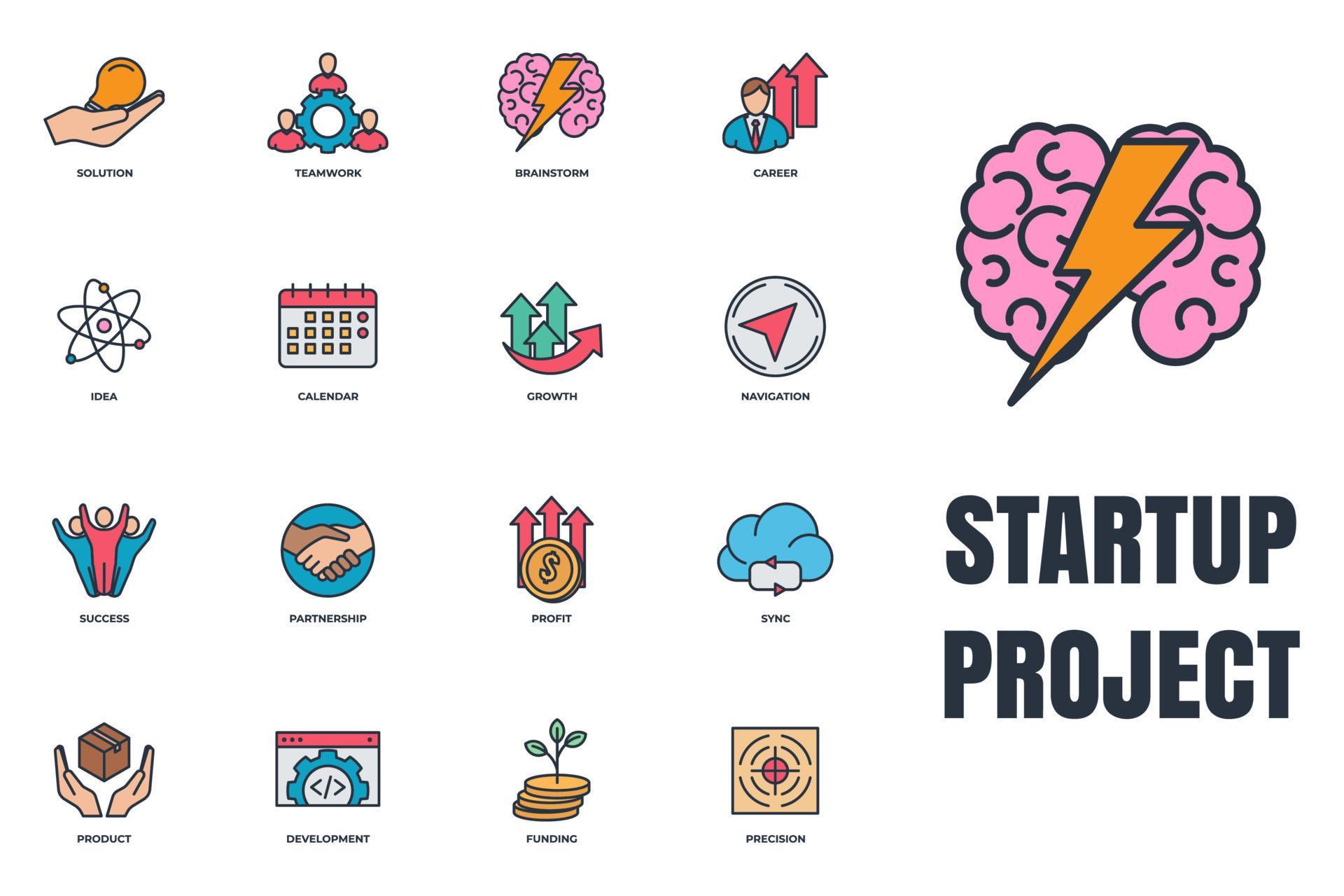 Set of Startup project icon logo vector illustration. development pack symbol template for ...