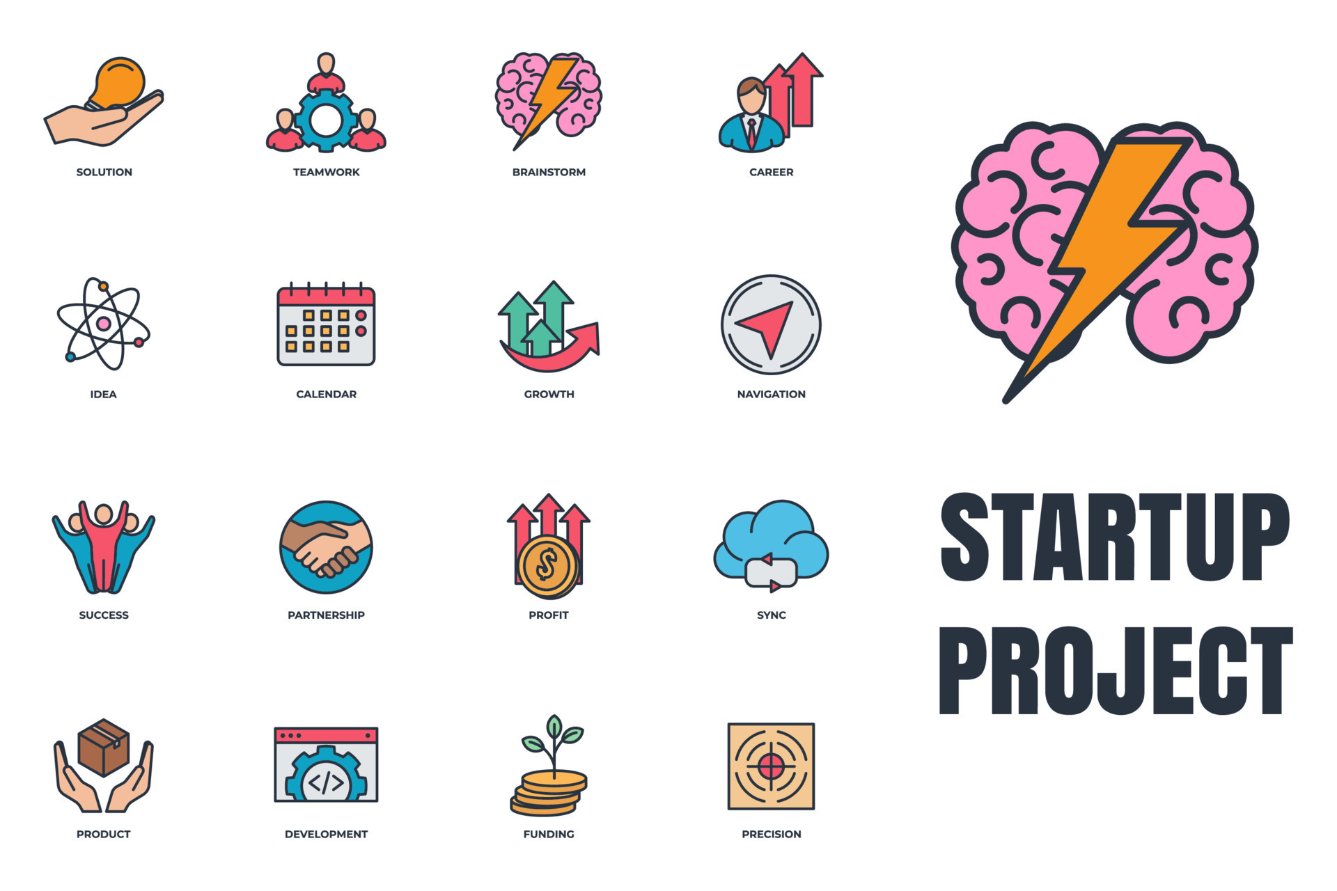 Set Of Startup Project Icon Logo Vector Illustration Development Pack