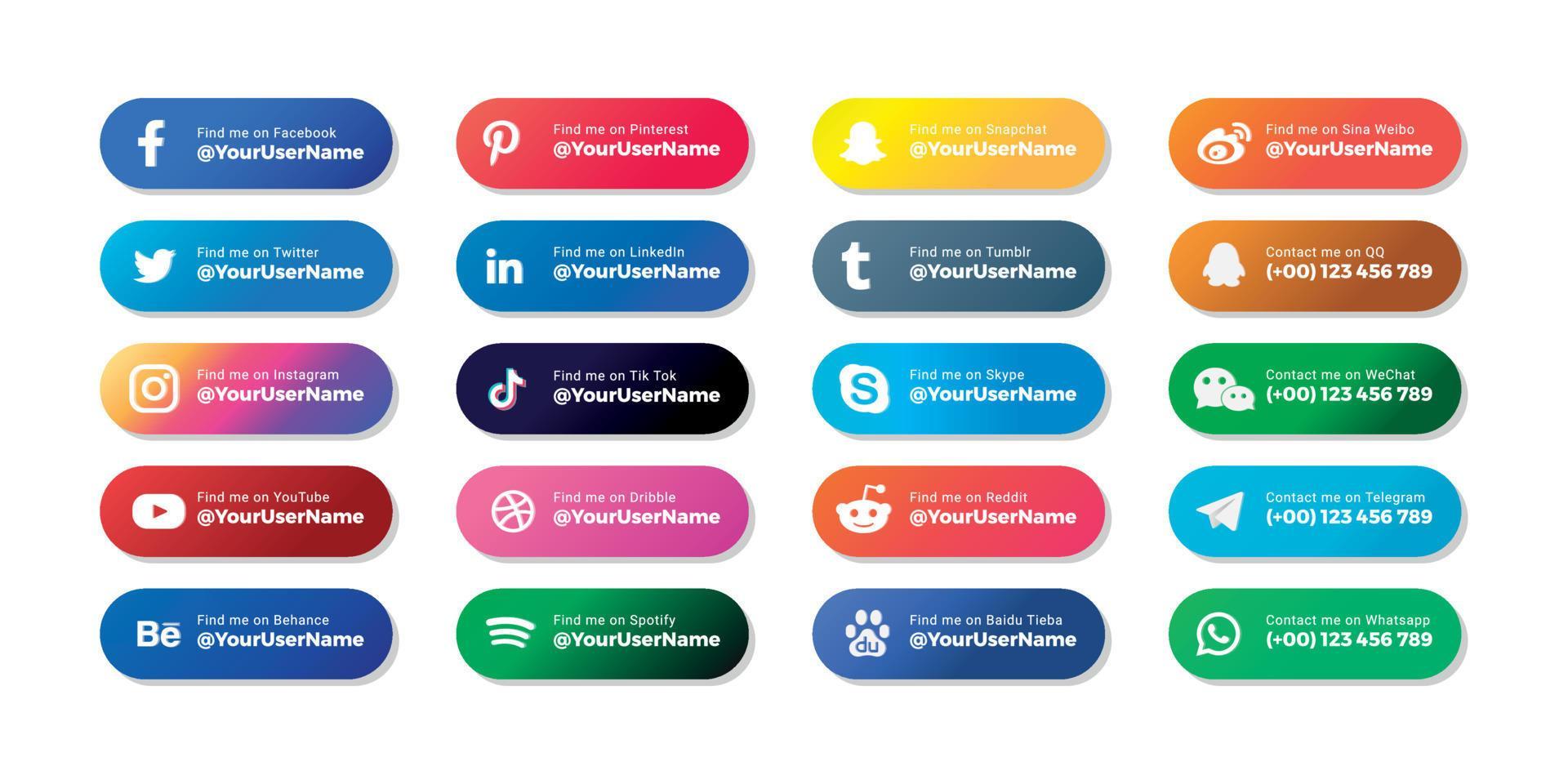 Collection of social media buttons 10585856 Vector Art at Vecteezy