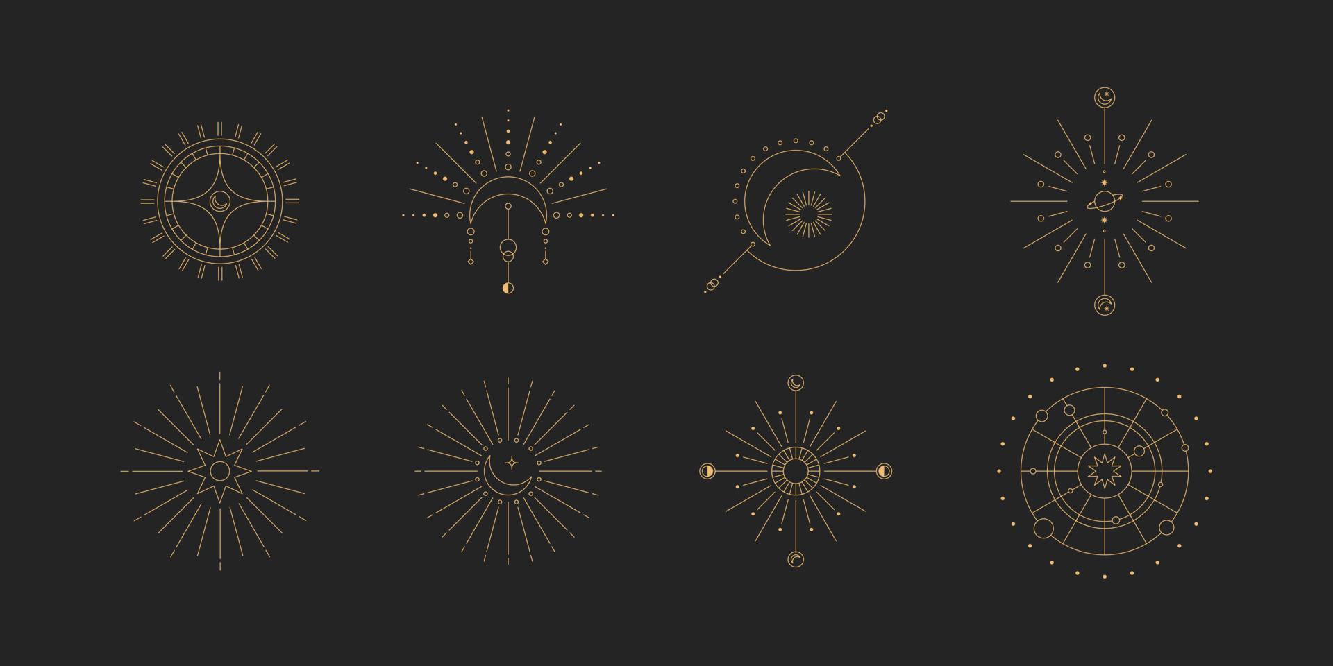 Set Of Moon And Sun Line Art Minimal Boho Linear Symbols Celestial Mystic Element Vector Line
