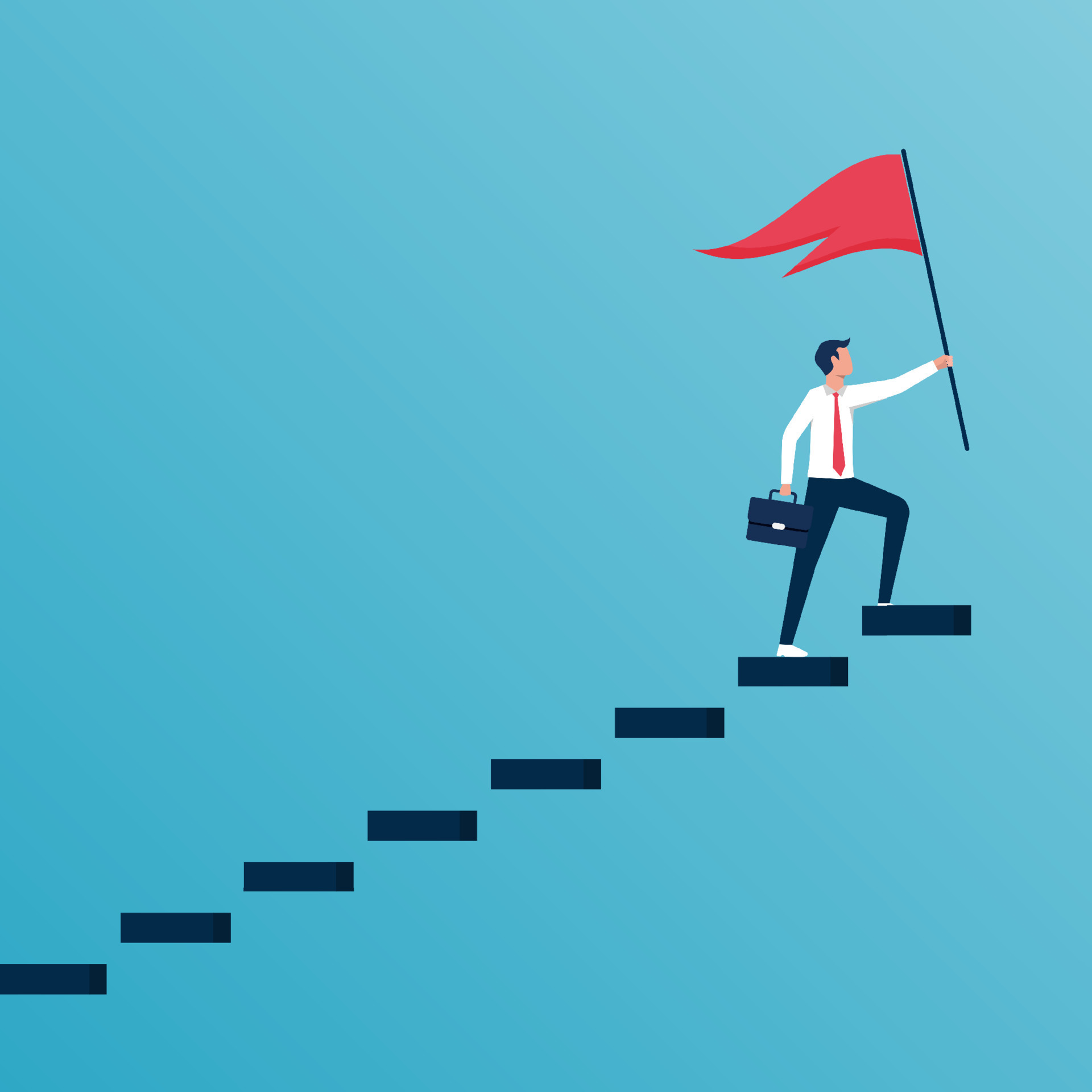 Successful businessman hold red flag on the top of ladder. Success ... Successful businessman hold red flag on the top of ladder. Success ...