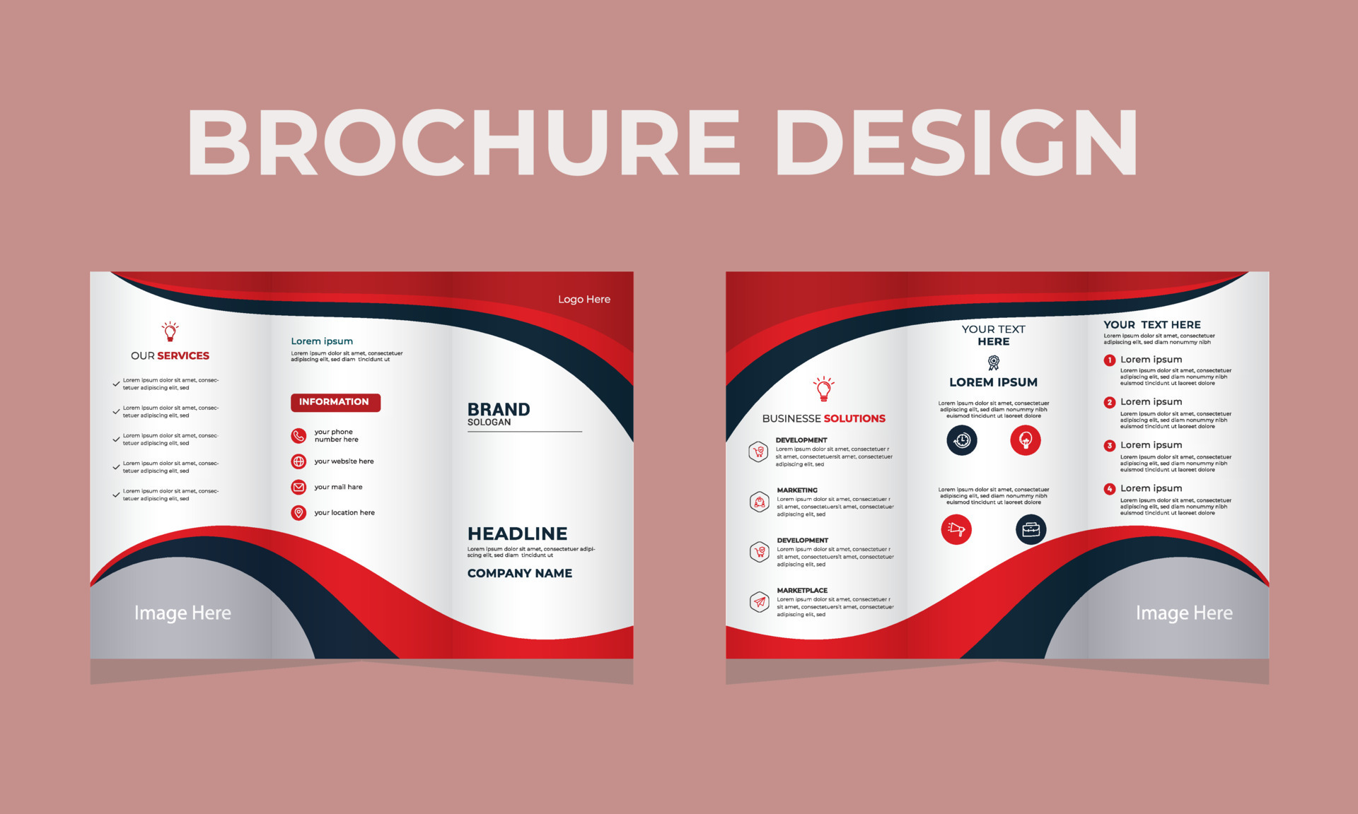 brochure design template wave curves, Professional business three fold flyer template, corporate ...
