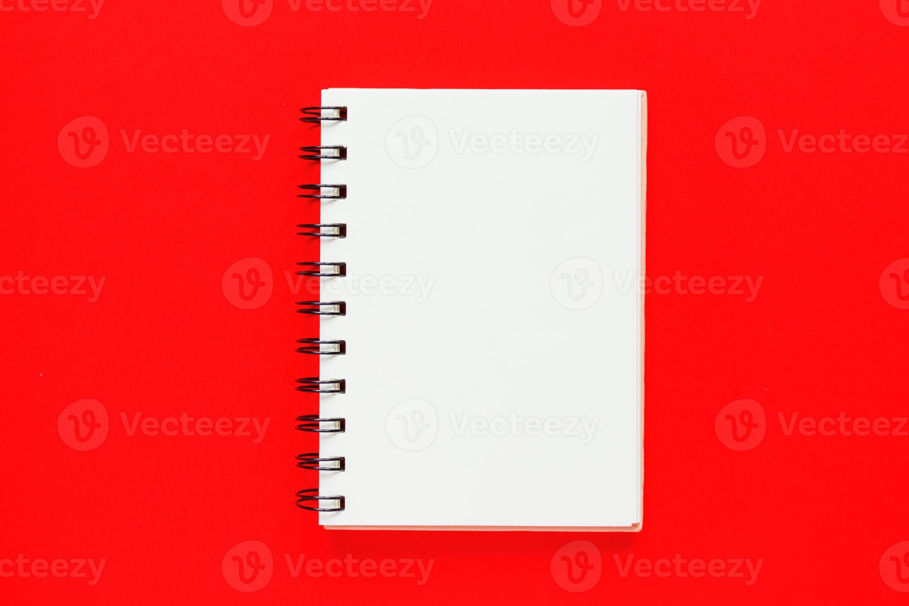 Top view of open empty notebook on bright red colorful background 10599456 Stock Photo at Vecteezy