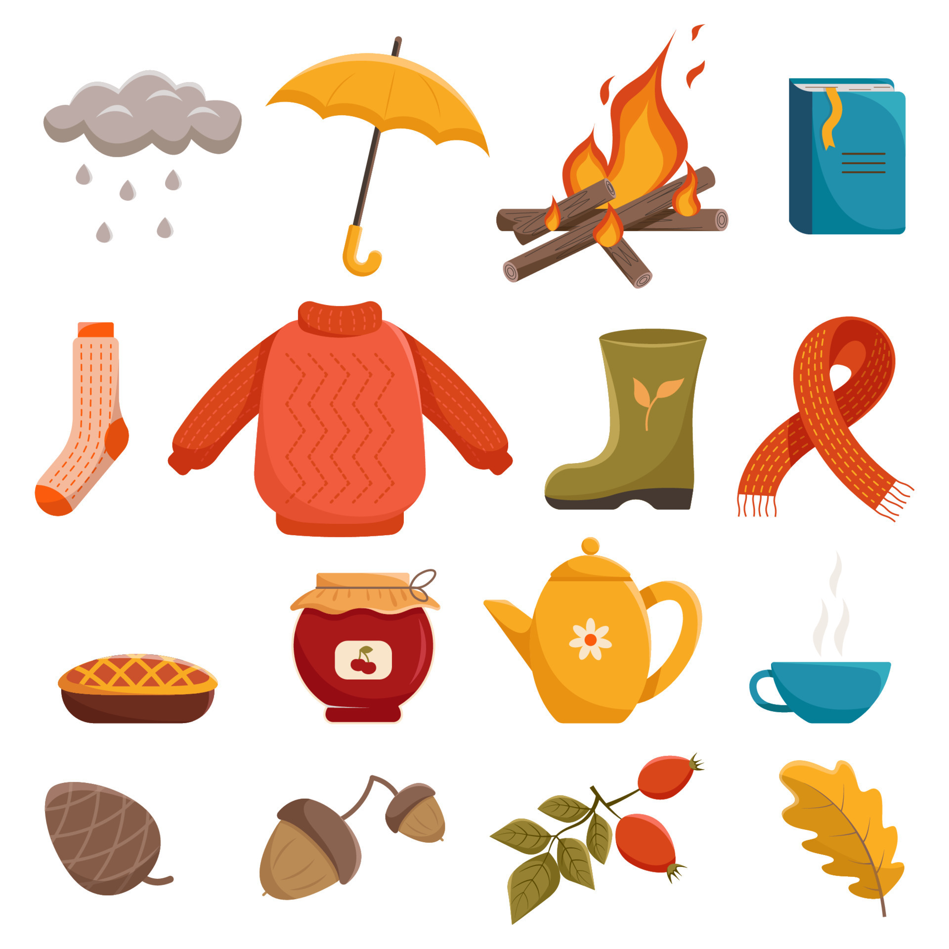 Vector Set Of Autumn Attributes And Elements 10600149 Vector Art At