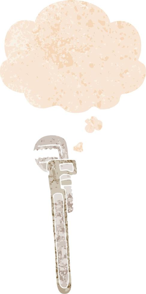 cartoon adjustable wrench and thought bubble in retro textured style ... cartoon adjustable wrench and thought bubble in retro textured style ...