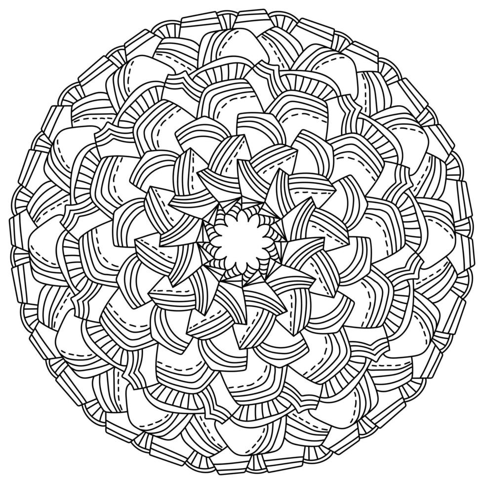 Meditative mandala with striped petals and strokes, zen coloring page ...
