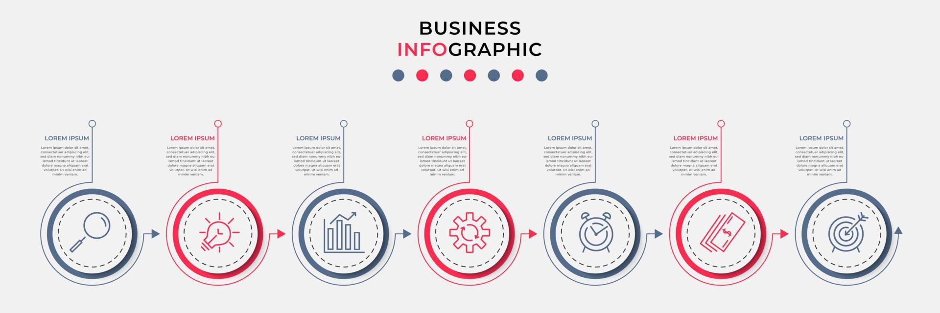 Business Infographic design template Vector with icons and 7 options or steps. Can be used for ...