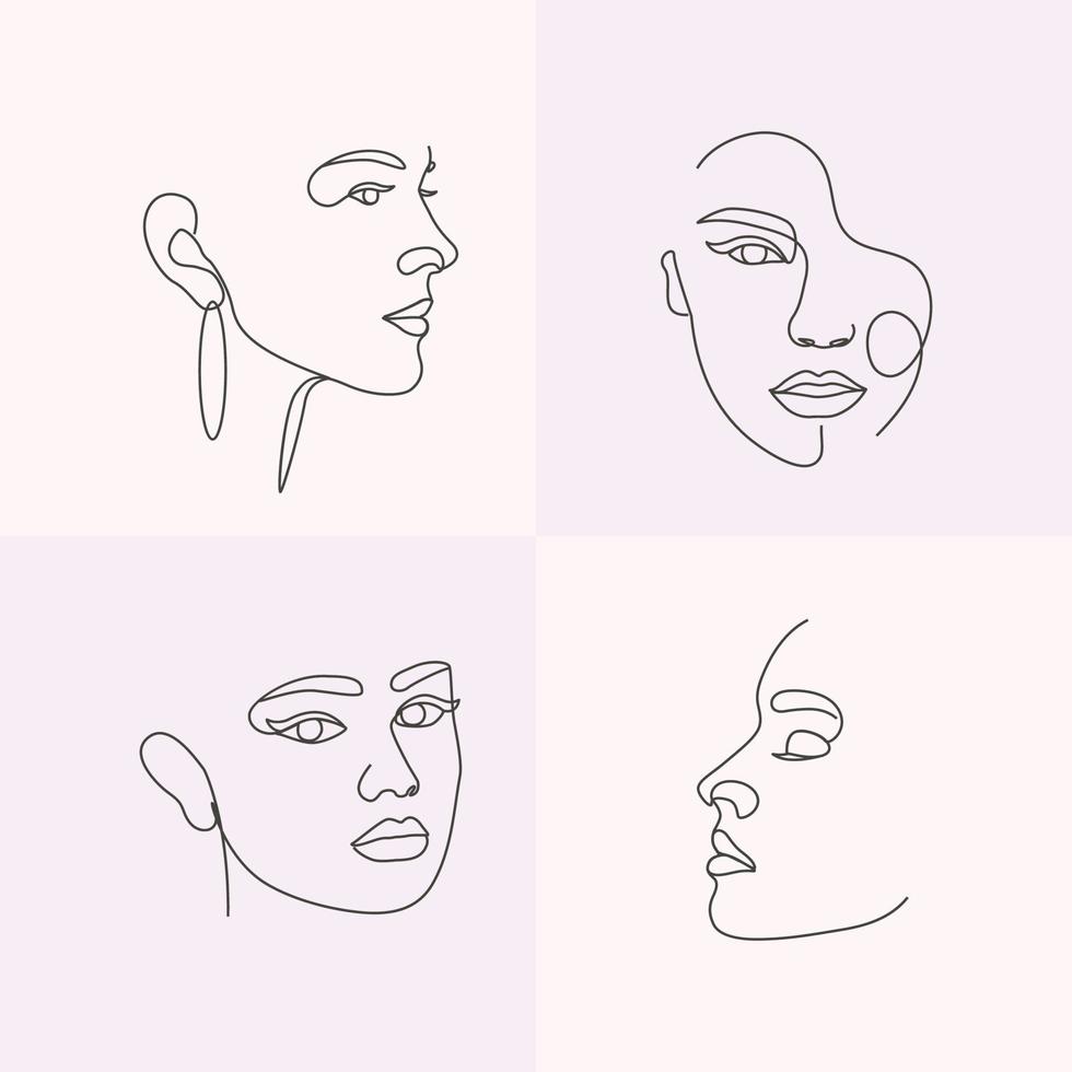 Woman Face Line Art Collection Abstract Line Drawing Beauty Girl