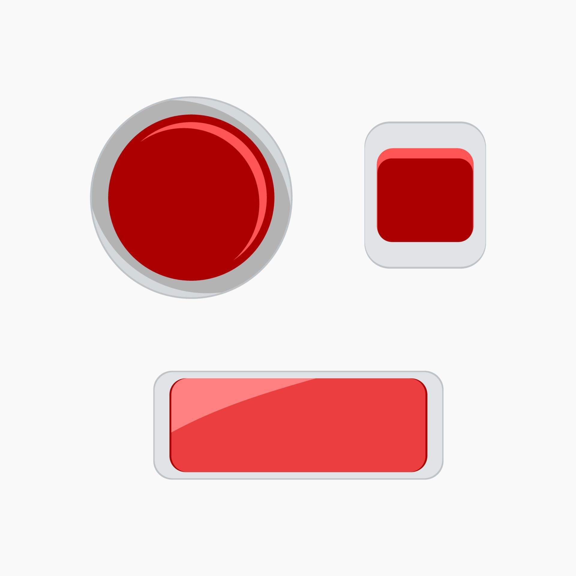Editable Three Glossy Red Buttons Vector Icons for Additional Elements ...