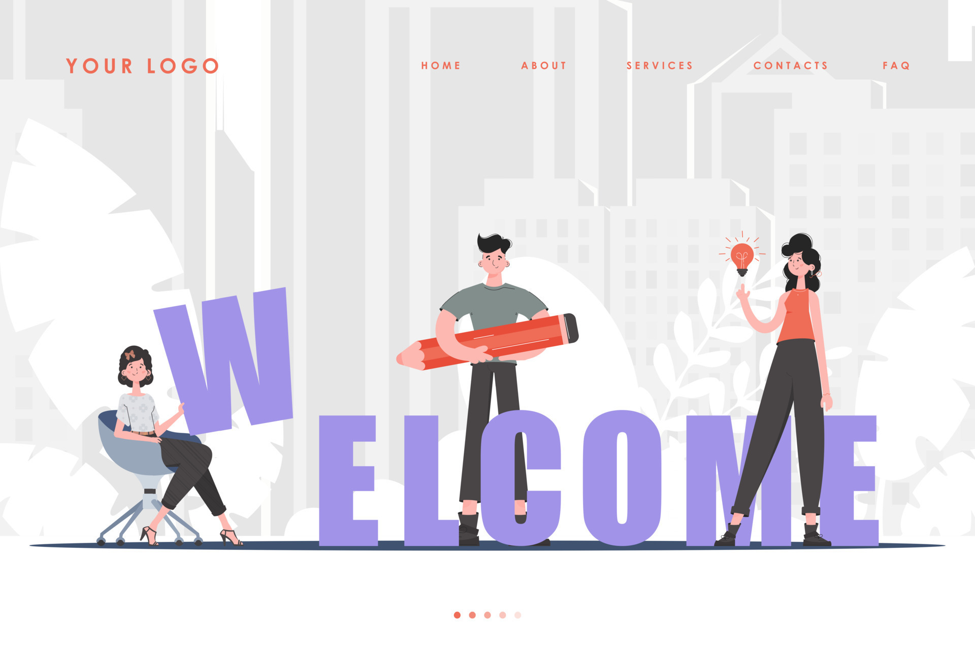 Welcome Landing Page Diverse Team of People Home page for your website. trendy style. Vector ...