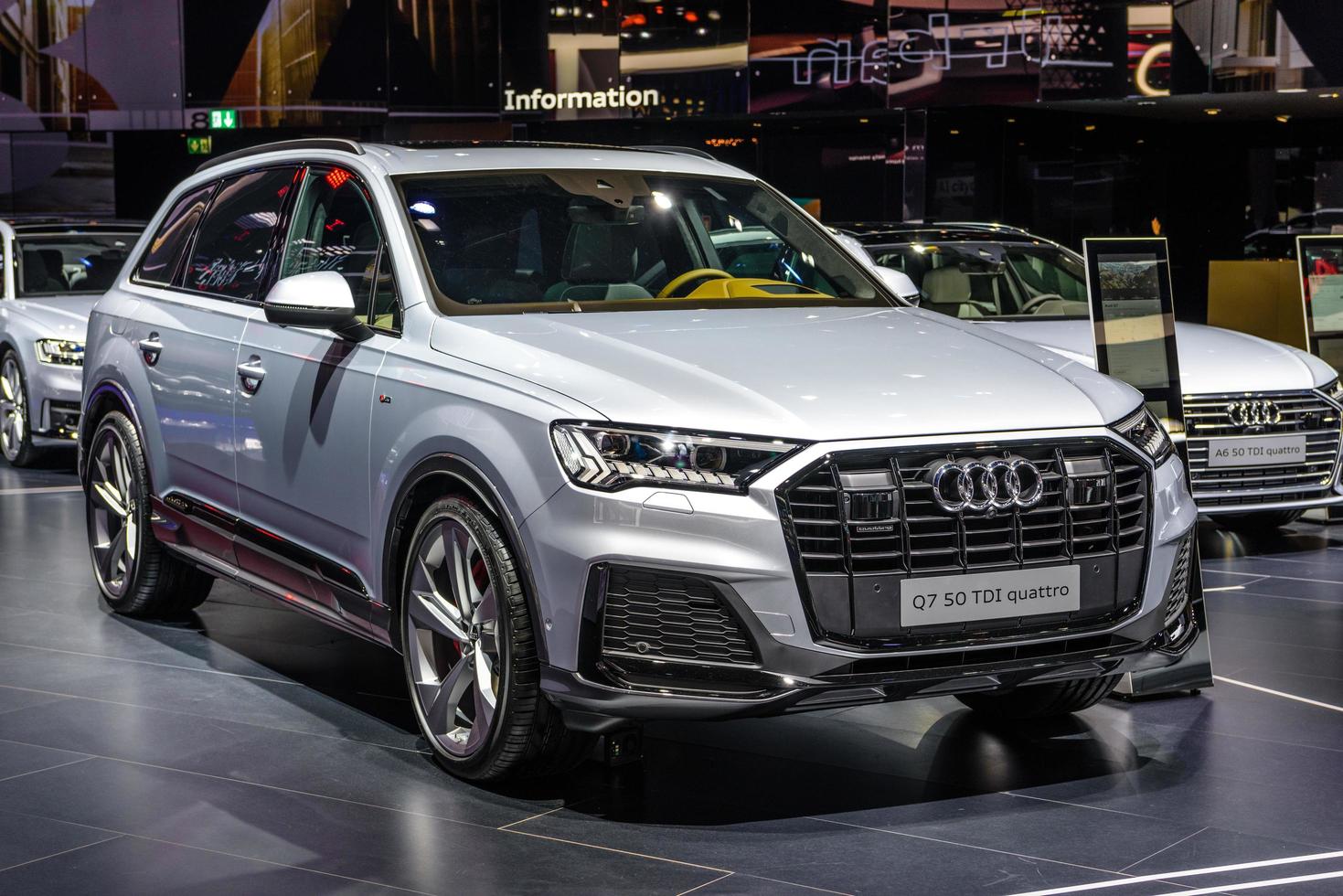 FRANKFURT, GERMANY - SEPT 2019 silver gray AUDI Q7 AVANT 50 TDI QUATTRO 4M SUV, IAA ...