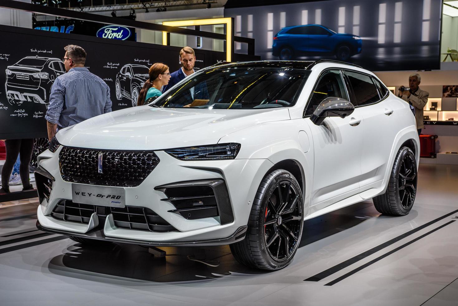FRANKFURT, GERMANY - SEPT 2019 white Great Wall Motors WEY GT PRO Concept electric SUV Car, IAA ...