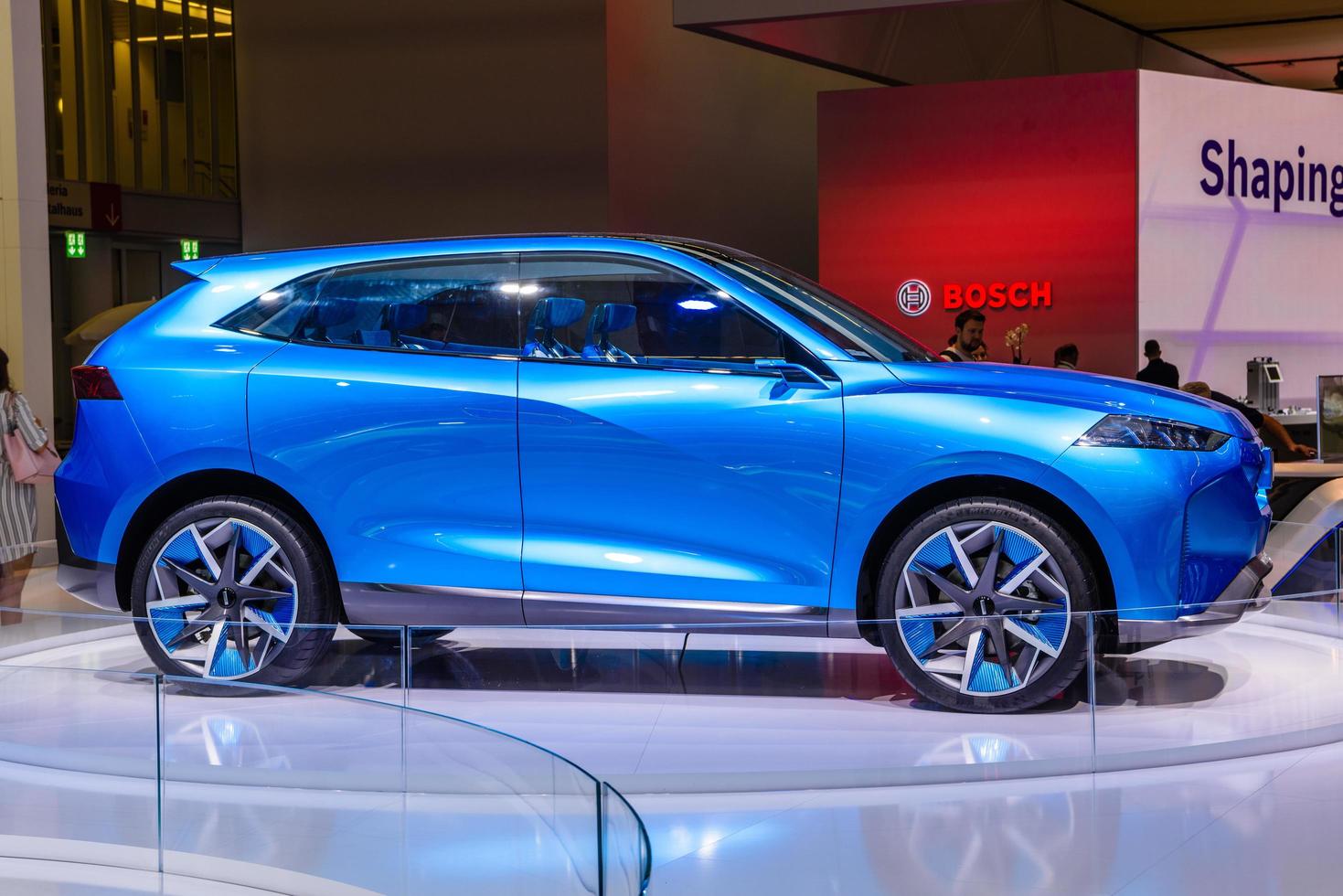 FRANKFURT, GERMANY - SEPT 2019 blue Great Wall Motors WEY-S Concept electric SUV Car, IAA ...