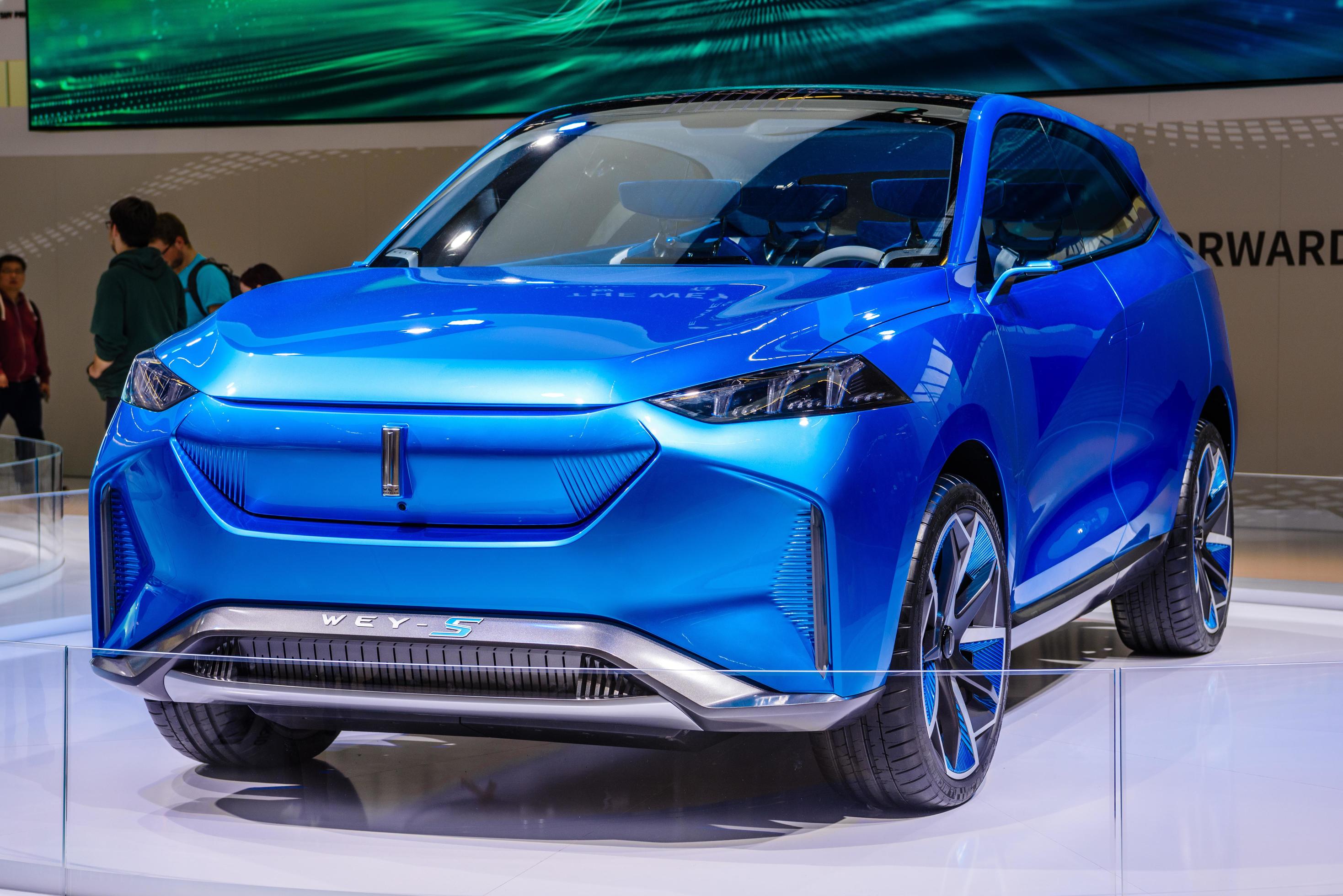 FRANKFURT, GERMANY - SEPT 2019 blue Great Wall Motors WEY-S Concept electric SUV Car, IAA ...