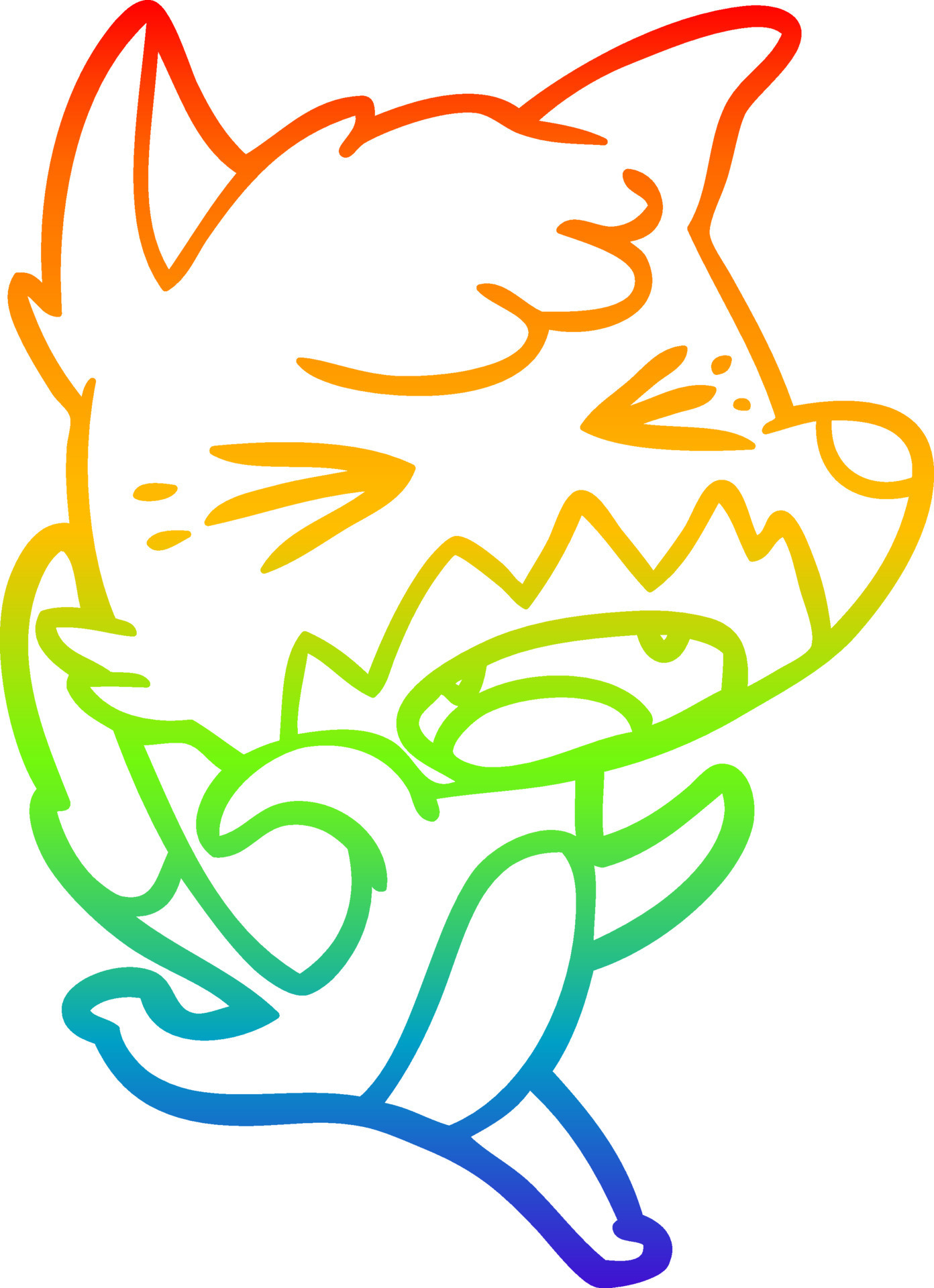 rainbow gradient line drawing angry cartoon fox running 10649470 Vector ...