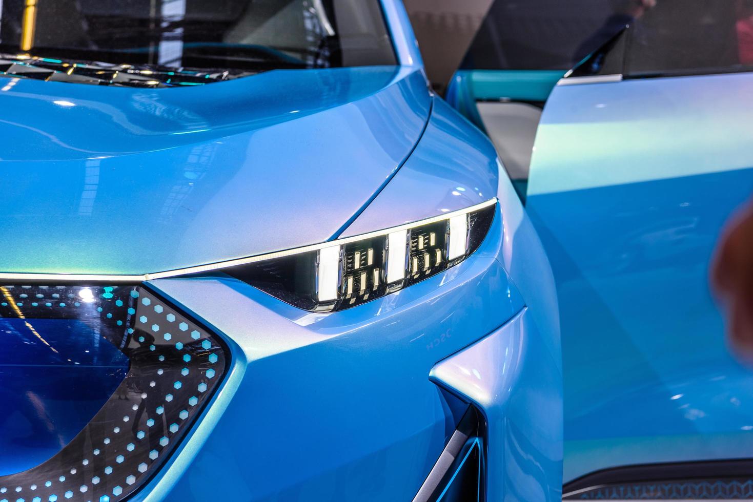 FRANKFURT, GERMANY - SEPT 2019 headlight sky blue Great Wall Motors WEY-X Concept electric SUV ...