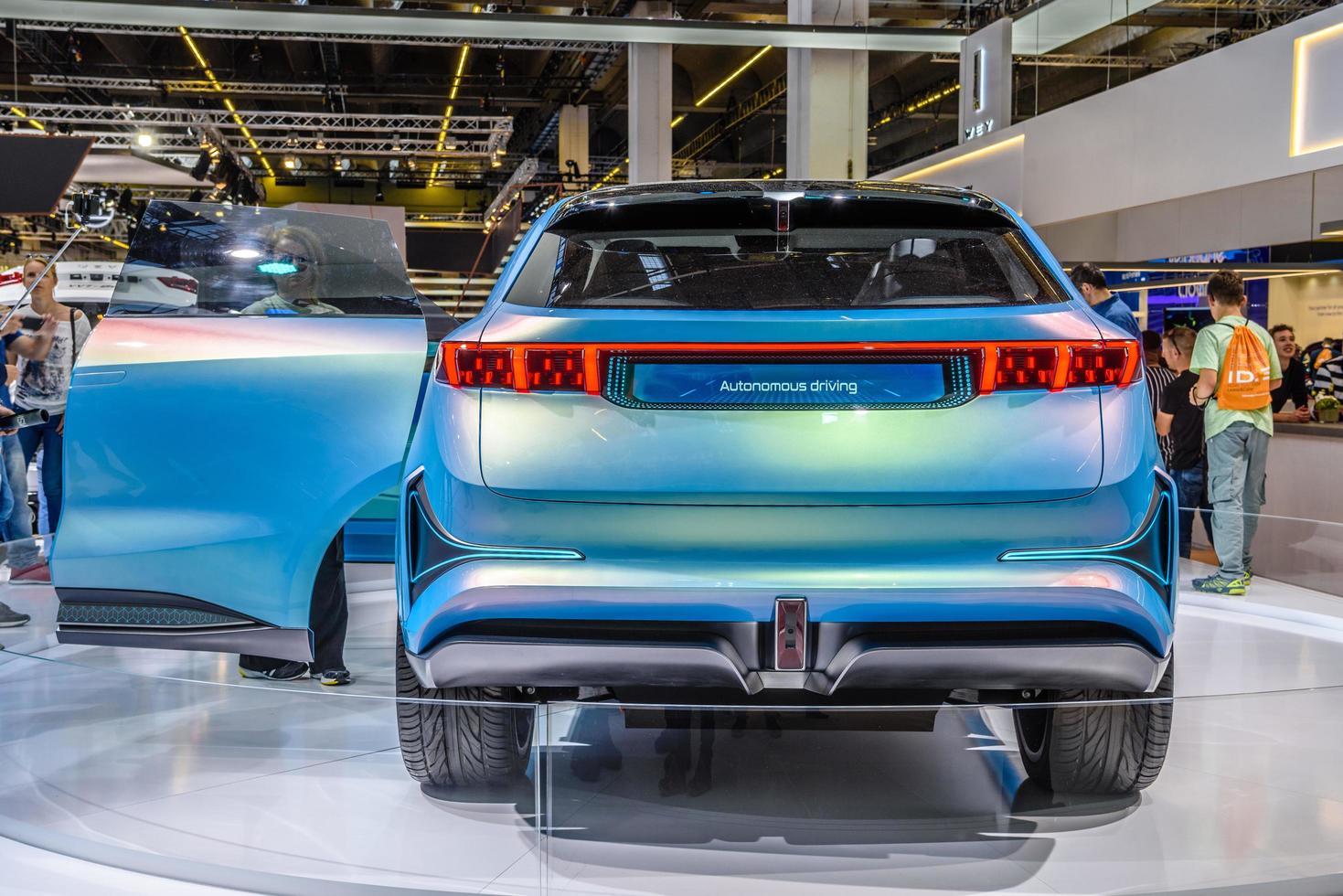 FRANKFURT, GERMANY - SEPT 2019 sky blue Great Wall Motors WEY-X Concept electric SUV Car, IAA ...