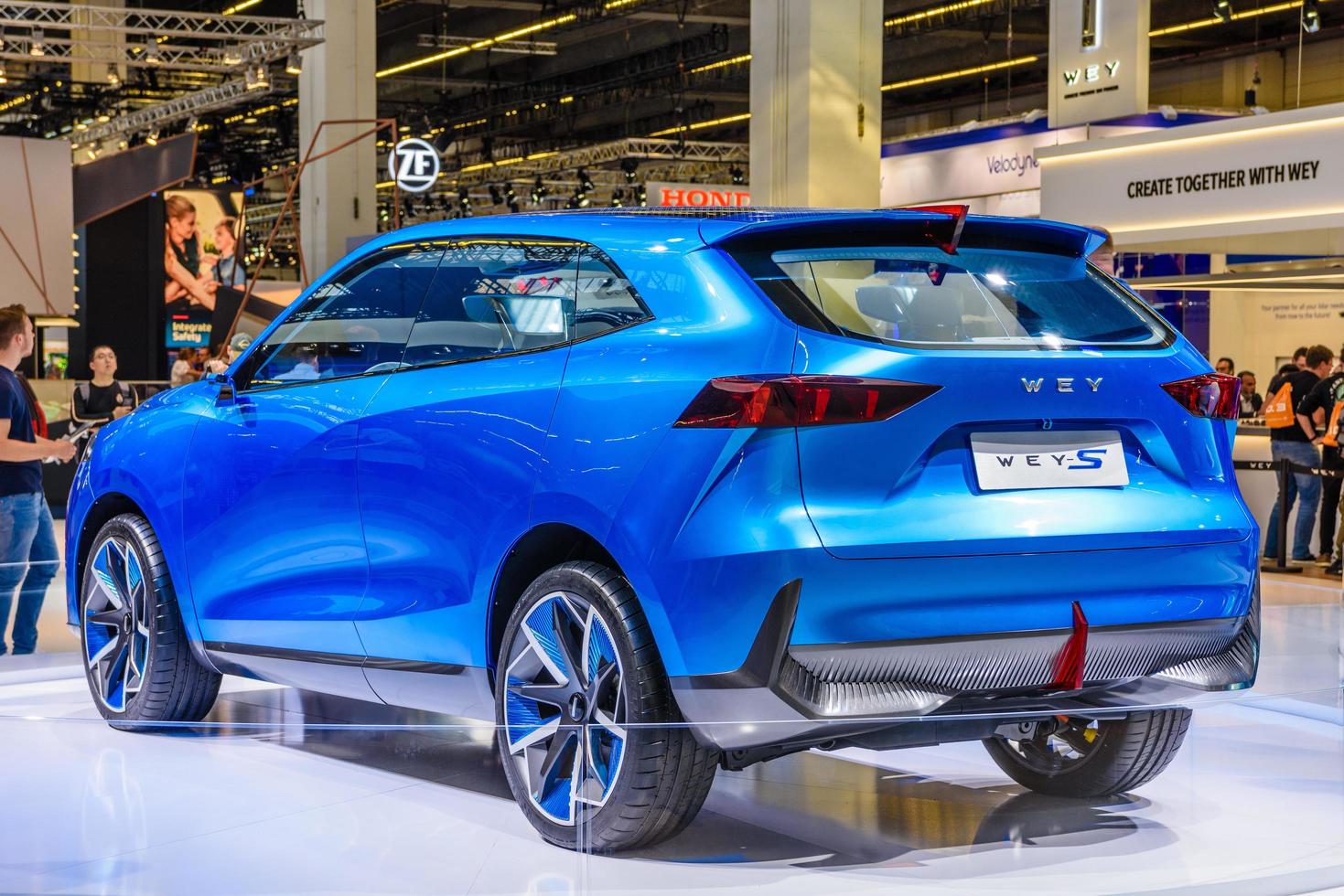 FRANKFURT, GERMANY - SEPT 2019 blue Great Wall Motors WEY-S Concept electric SUV Car, IAA ...