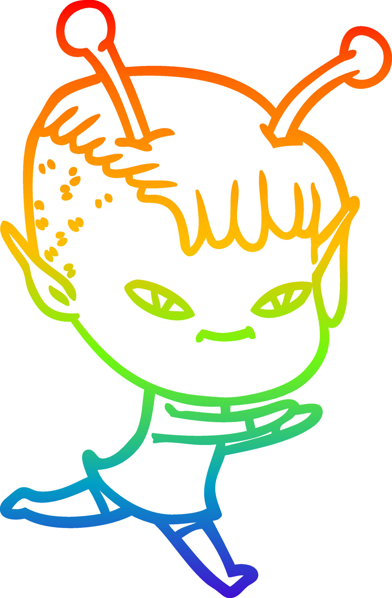 Rainbow Gradient Line Drawing Cute Cartoon Alien Girl 10658089 Vector Art At Vecteezy