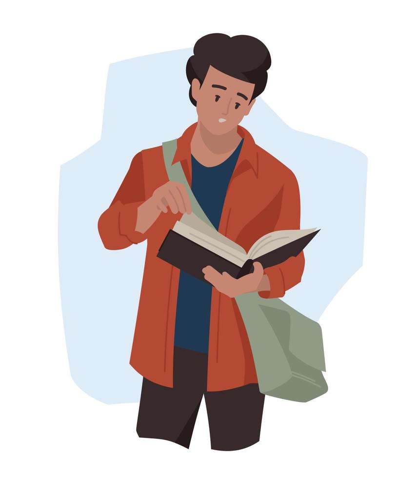 Students, schoolchildren, teenagers. The guy is reading a book. Vector ... Students, schoolchildren, teenagers. The guy is reading a book. Vector ...